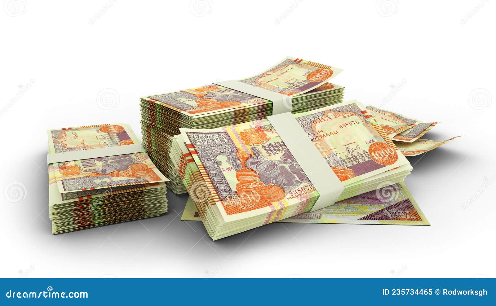 Stack of 1000 Somali Shilling Notes Isolated on Whited Background ...
