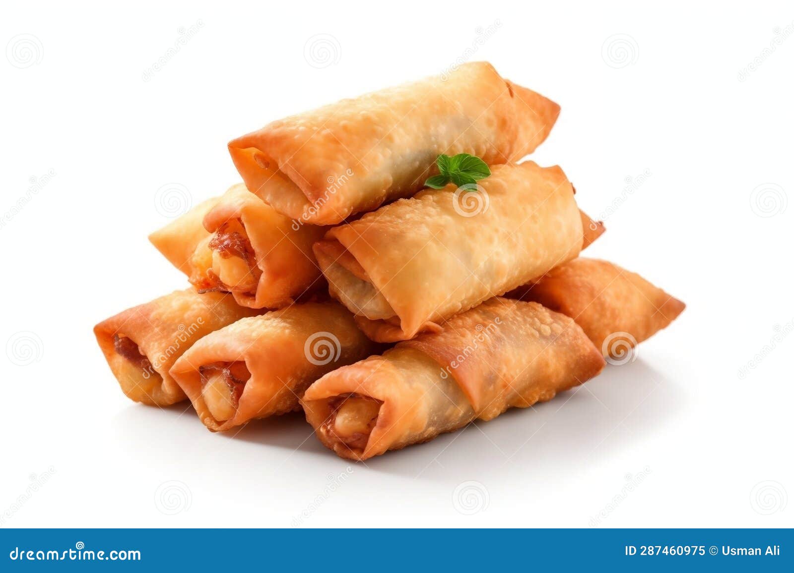 Stack of Spring Rolls on White Background. AI Stock Illustration ...