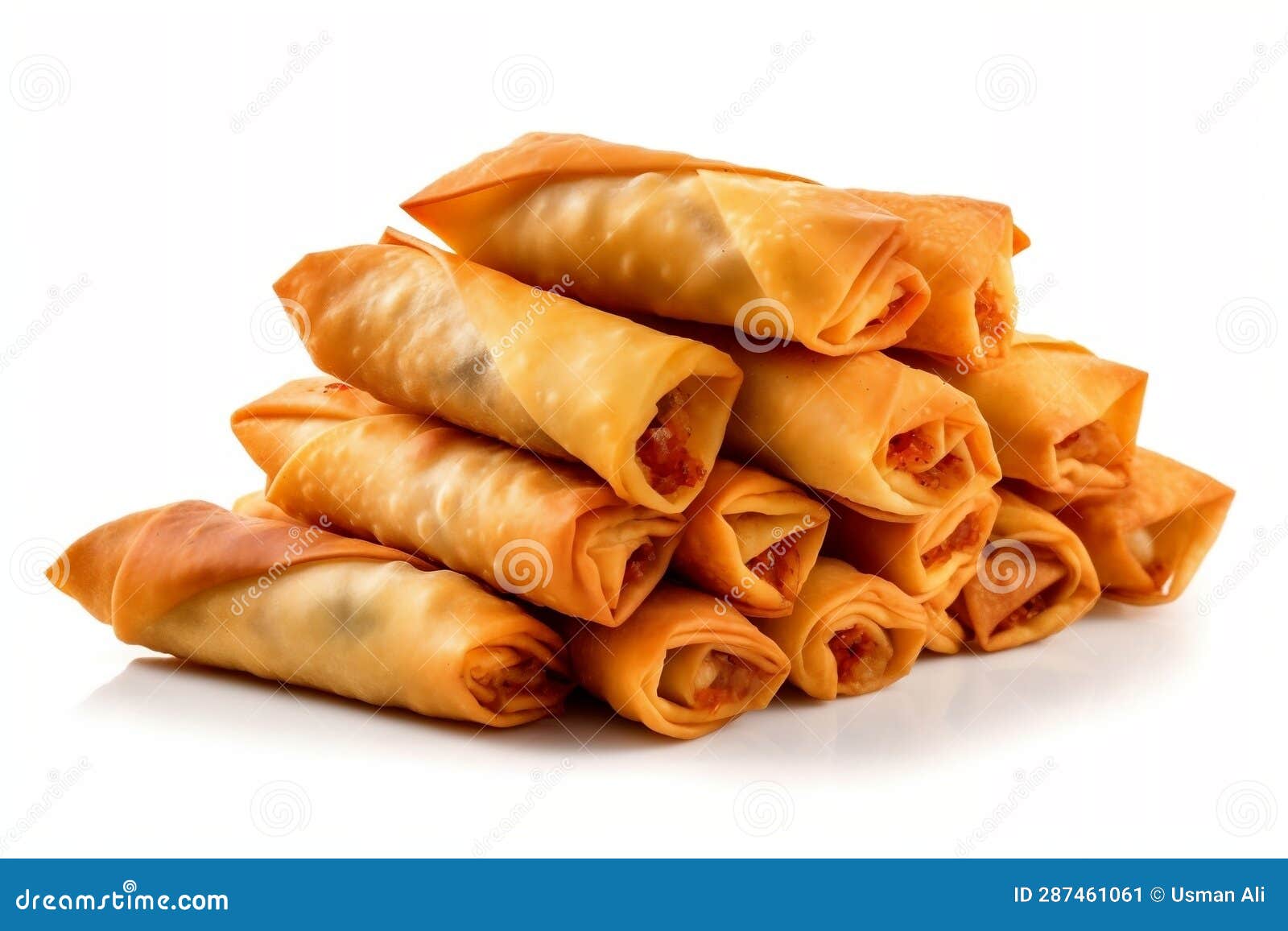 Stack of Spring Rolls on White Background. AI Stock Illustration ...