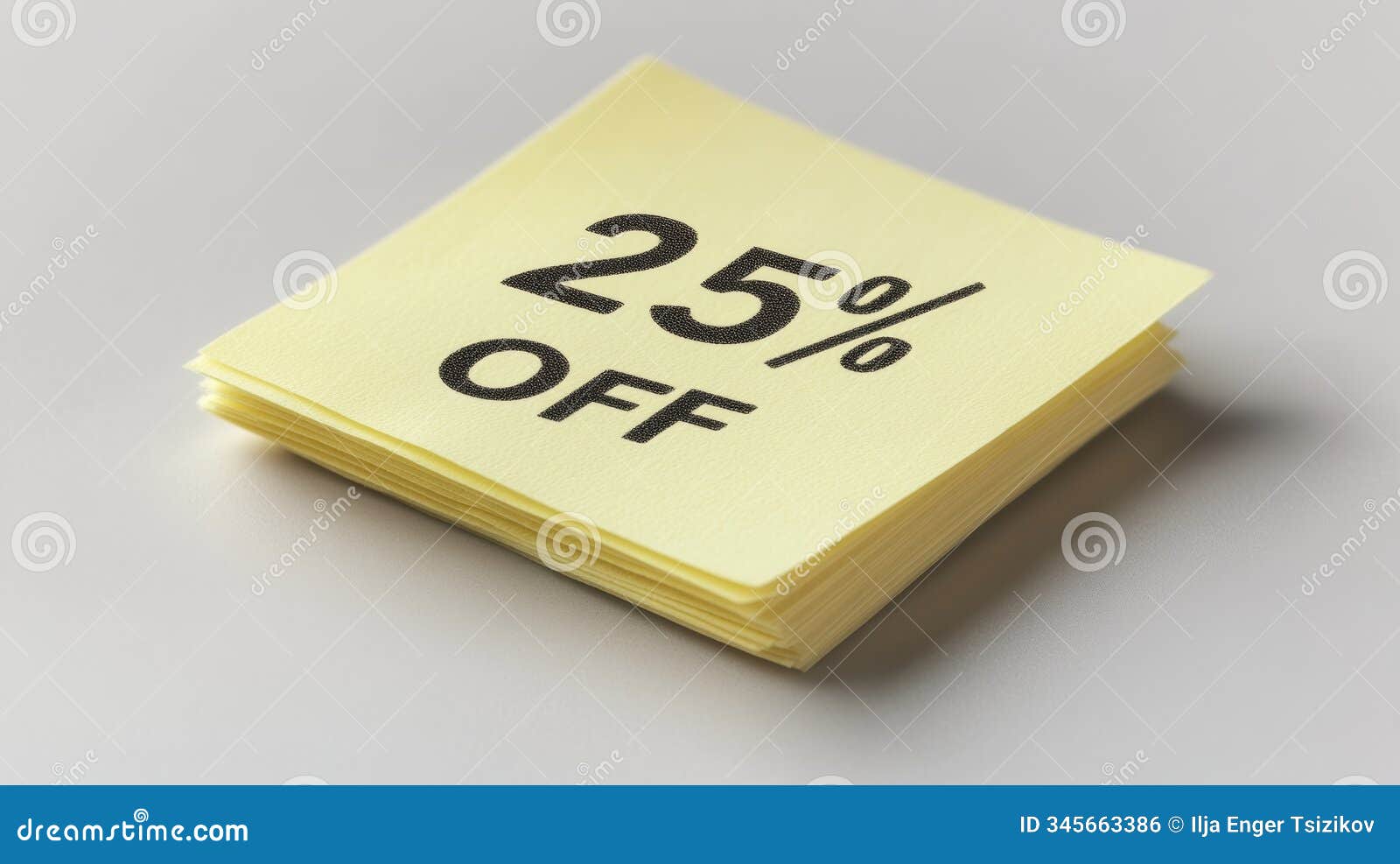 Stack of Square Ivory Sticky Notes with 25 Off Sales Text, Isolated on ...