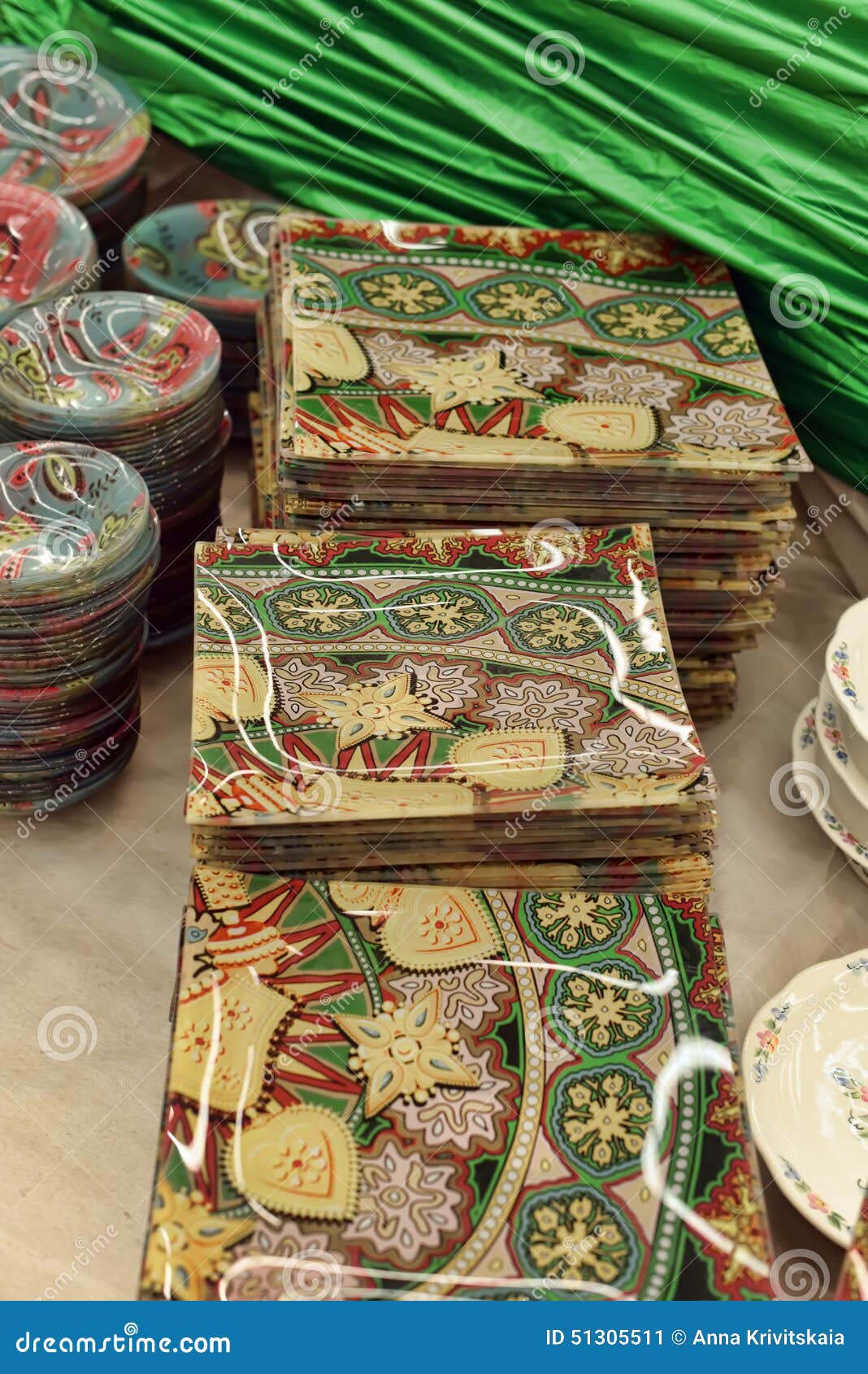 Stack of square plates stock image. Image of dishes, decorated - 51305511