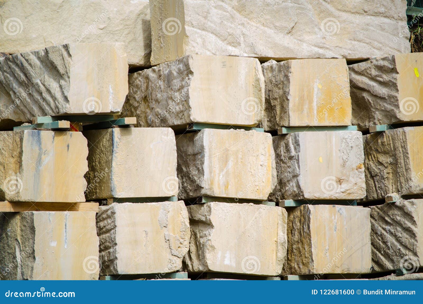 Square Sandstone Stack Up at Construction Site. Stock Photo - Image of ...