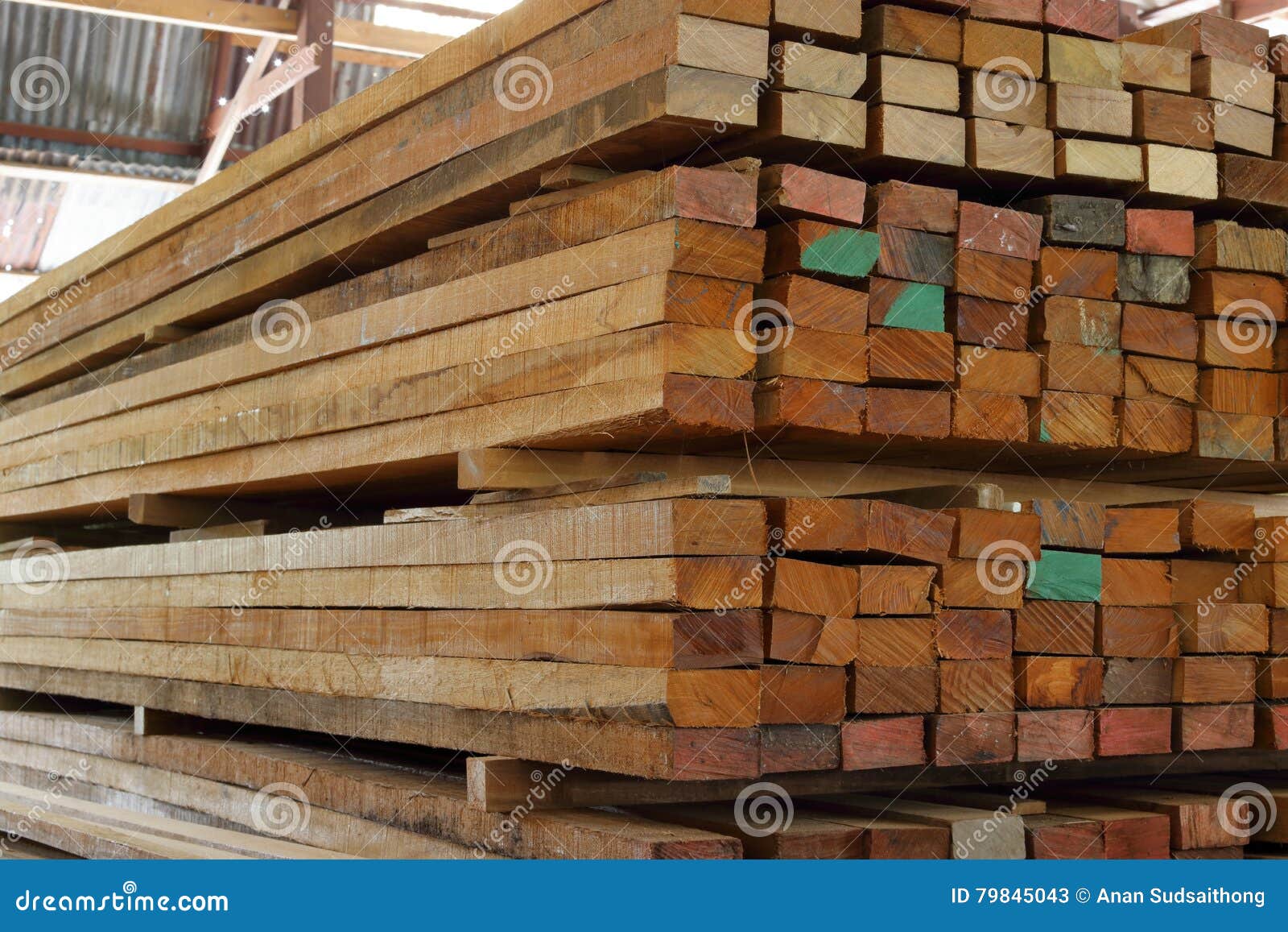 Stack of Square Wood Planks for Construction in Warehouse Stock Image ...