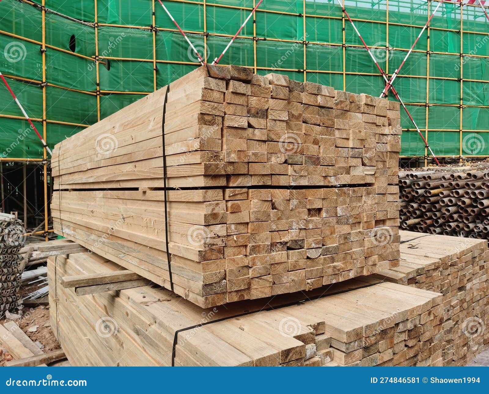 Stack of Square Wood Planks Stock Image - Image of home, improvement ...