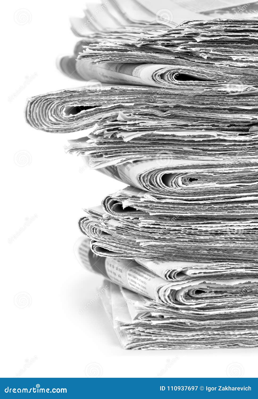 A Stack of Stacked Newspapers on a White Background Stock Image - Image ...
