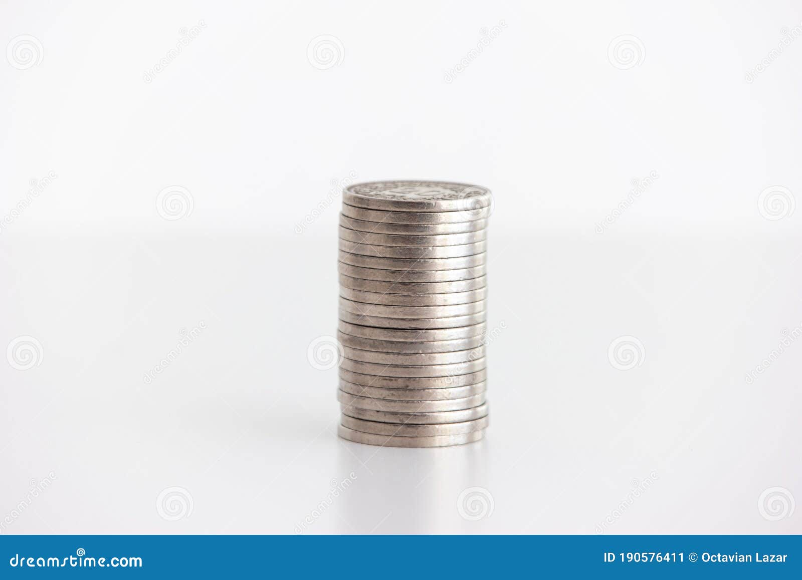 Stack of Stainless Metal Generic Currency Coins Set on Table Frontal ...