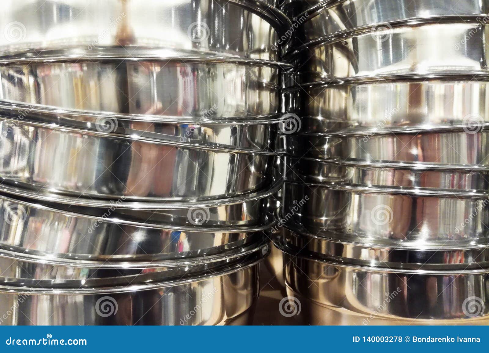 Stack of Stainless Steel Pots Cookware Background Stock Photo - Image ...