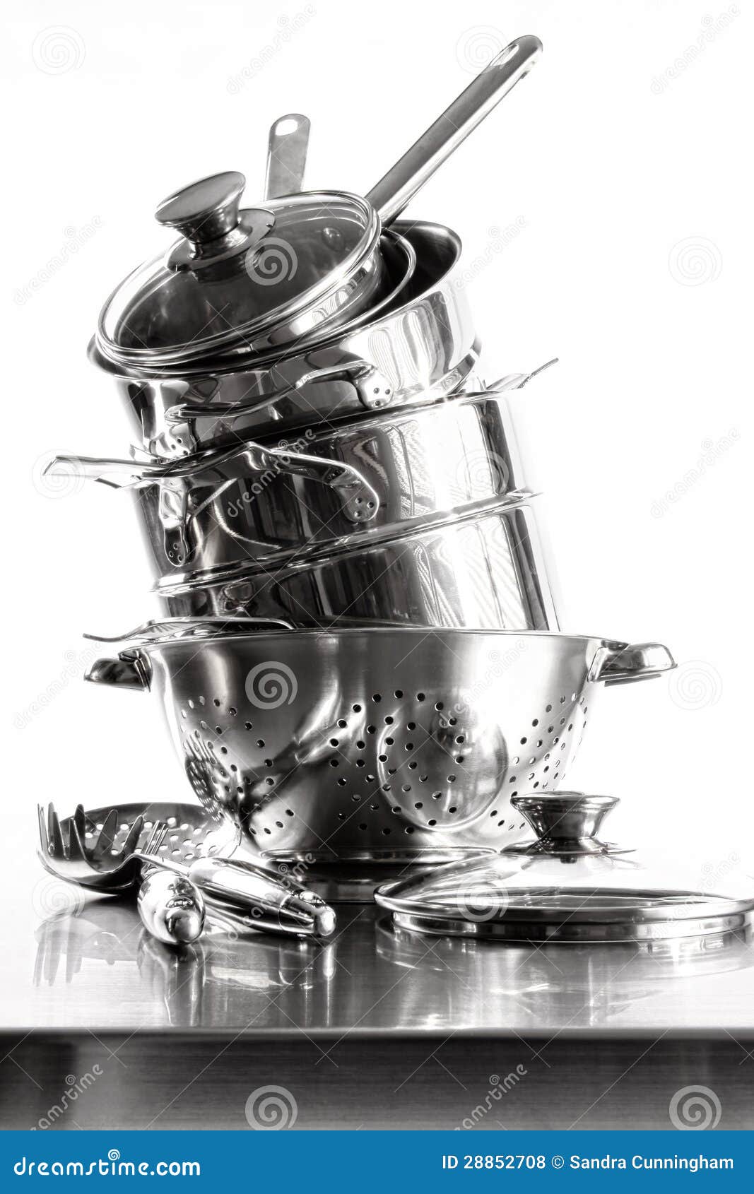 Stack with Stainless Steel Pots and Pans on White Stock Photo - Image ...