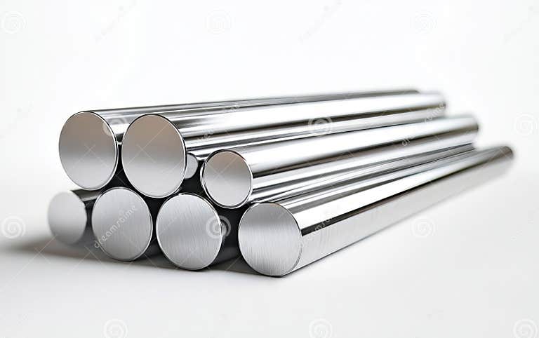 A Stack of Stainless Steel Rods on a White Surface Stock Photo - Image ...