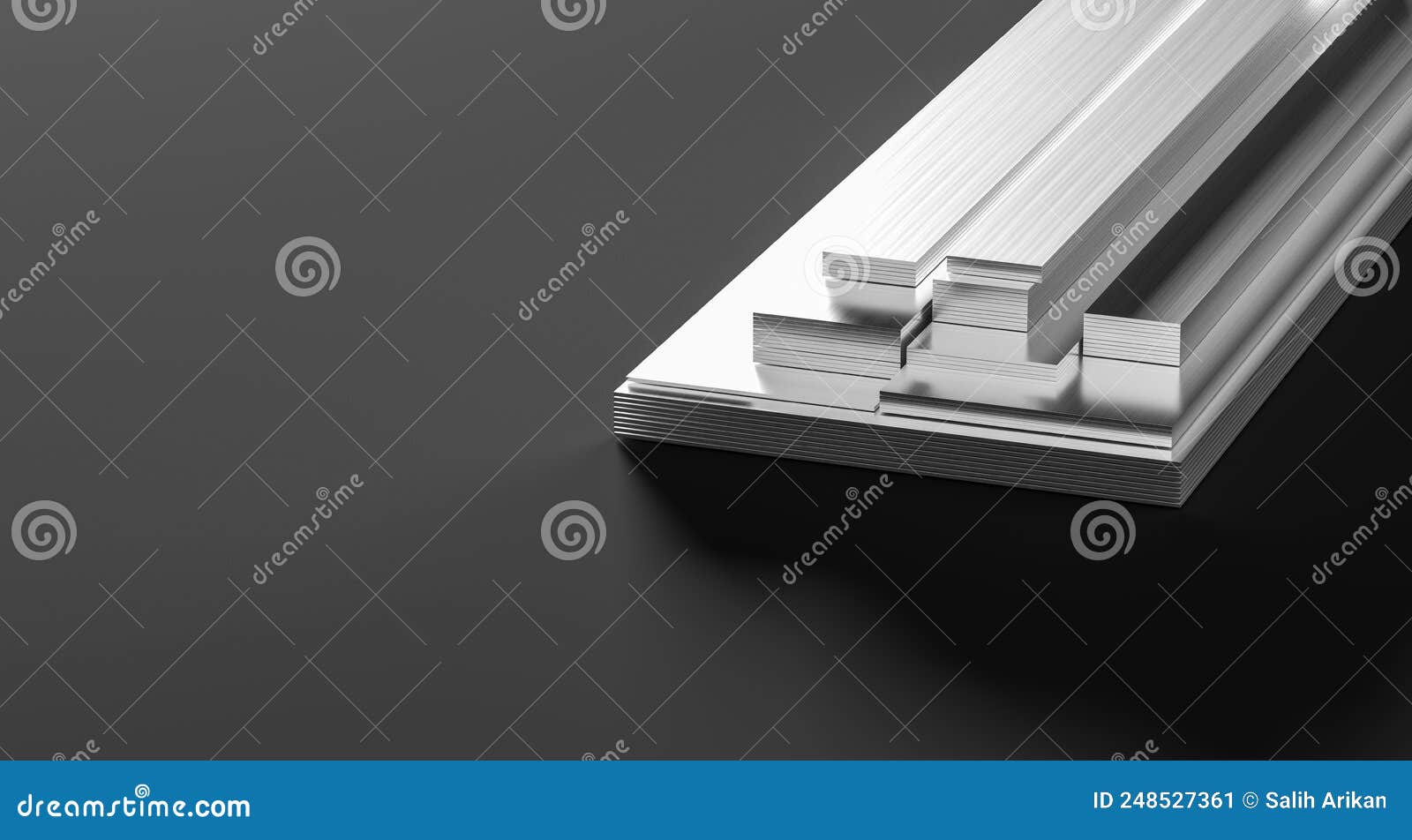 Stack of Steel or Aluminium Plates Isolated on Dark Background. 3D ...