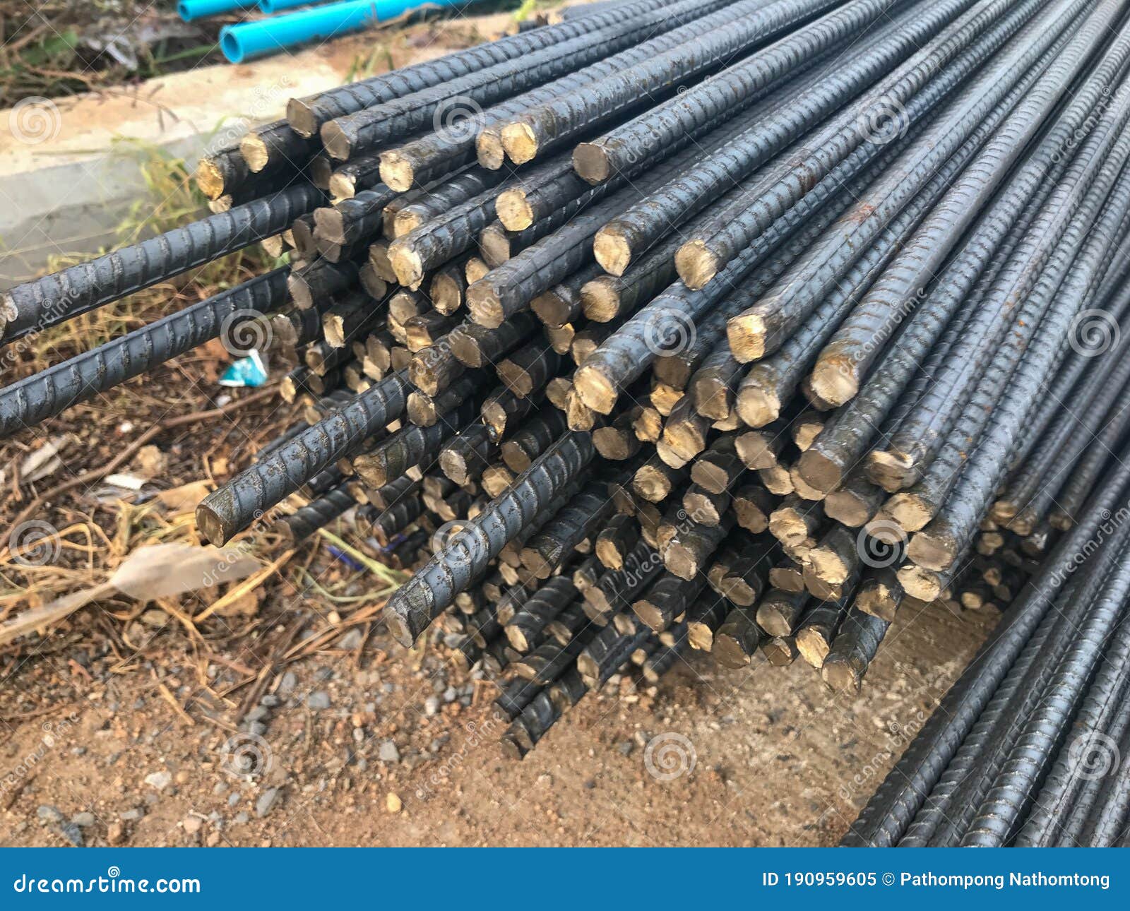 Stack of Steel Bar at Construction Site Stock Image - Image of ...