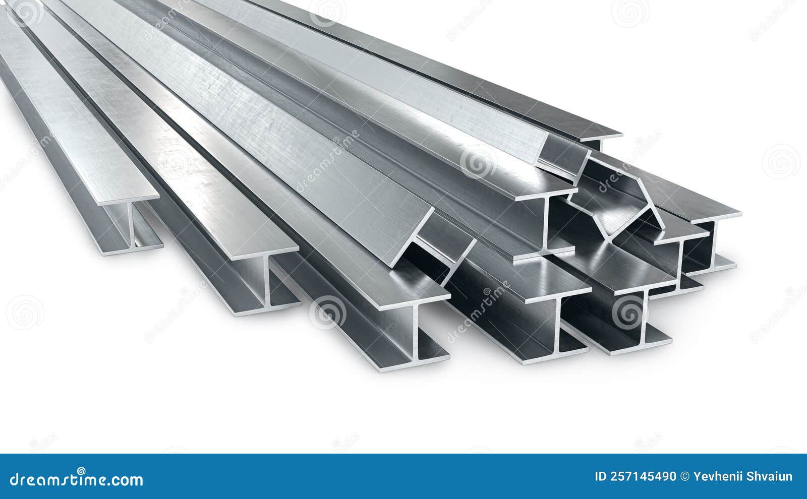 Stack of Steel Metal Beam on White Background. 3d Rendering Stock ...