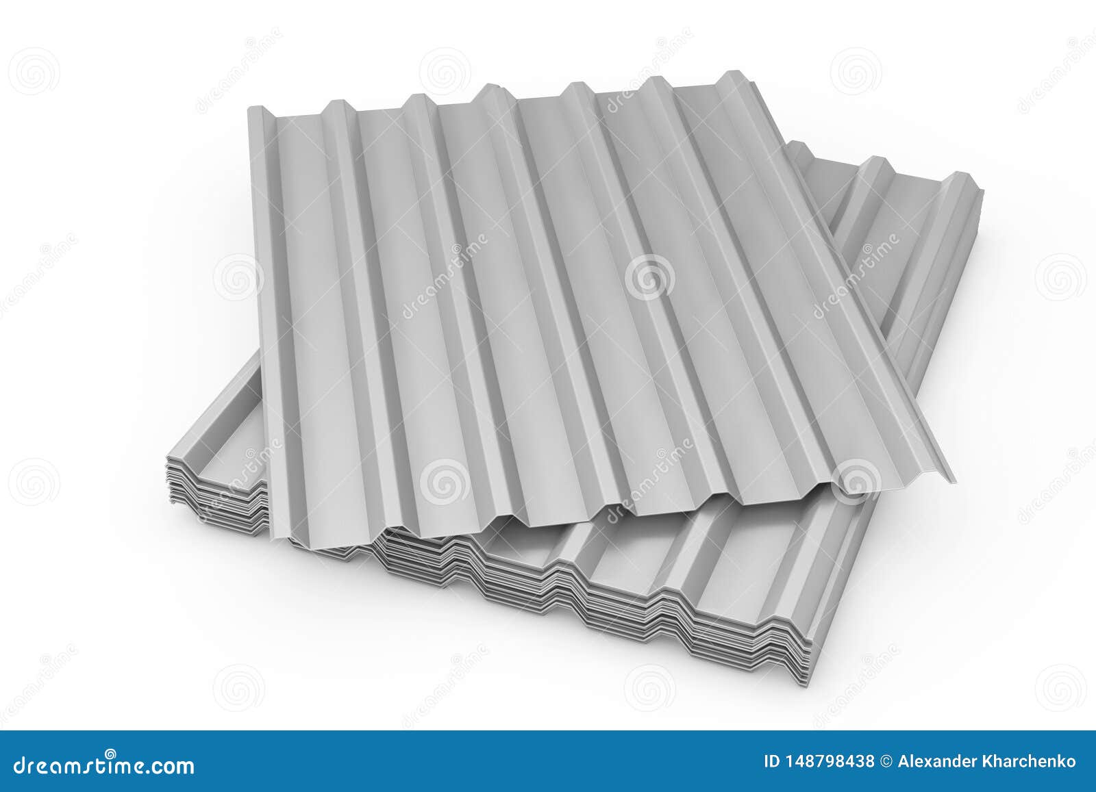 Stack of Steel Metal Zinc Galvanized Wave Sheets for Roof. 3d Rendering ...