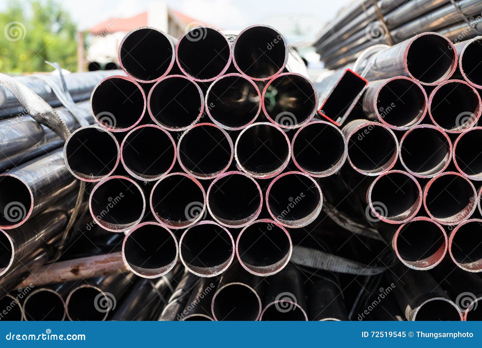 Stack of steel pipes stock image. Image of manufacturing - 72519545