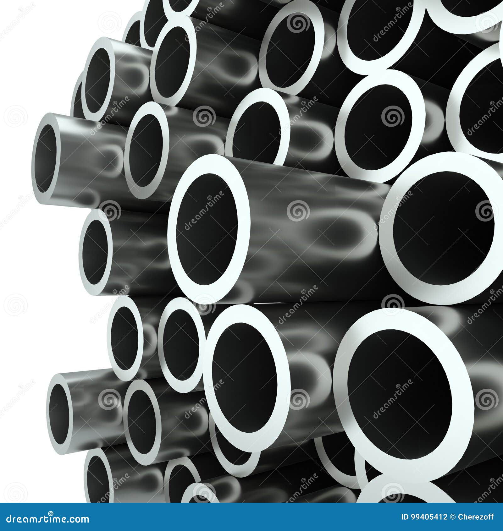 Stack of Steel Pipes. 3D Illustration Stock Illustration - Illustration ...