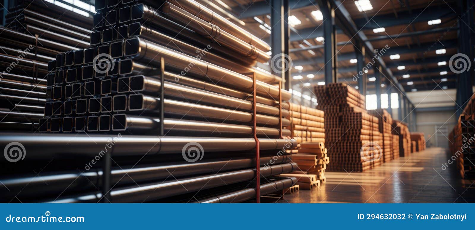 Stack of Steel Pipes in a Factory or Warehouse Setting Logistics ...