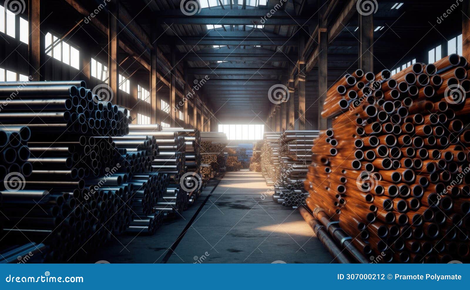 Stack of Steel Pipes in a Warehouse Stock Illustration - Illustration ...
