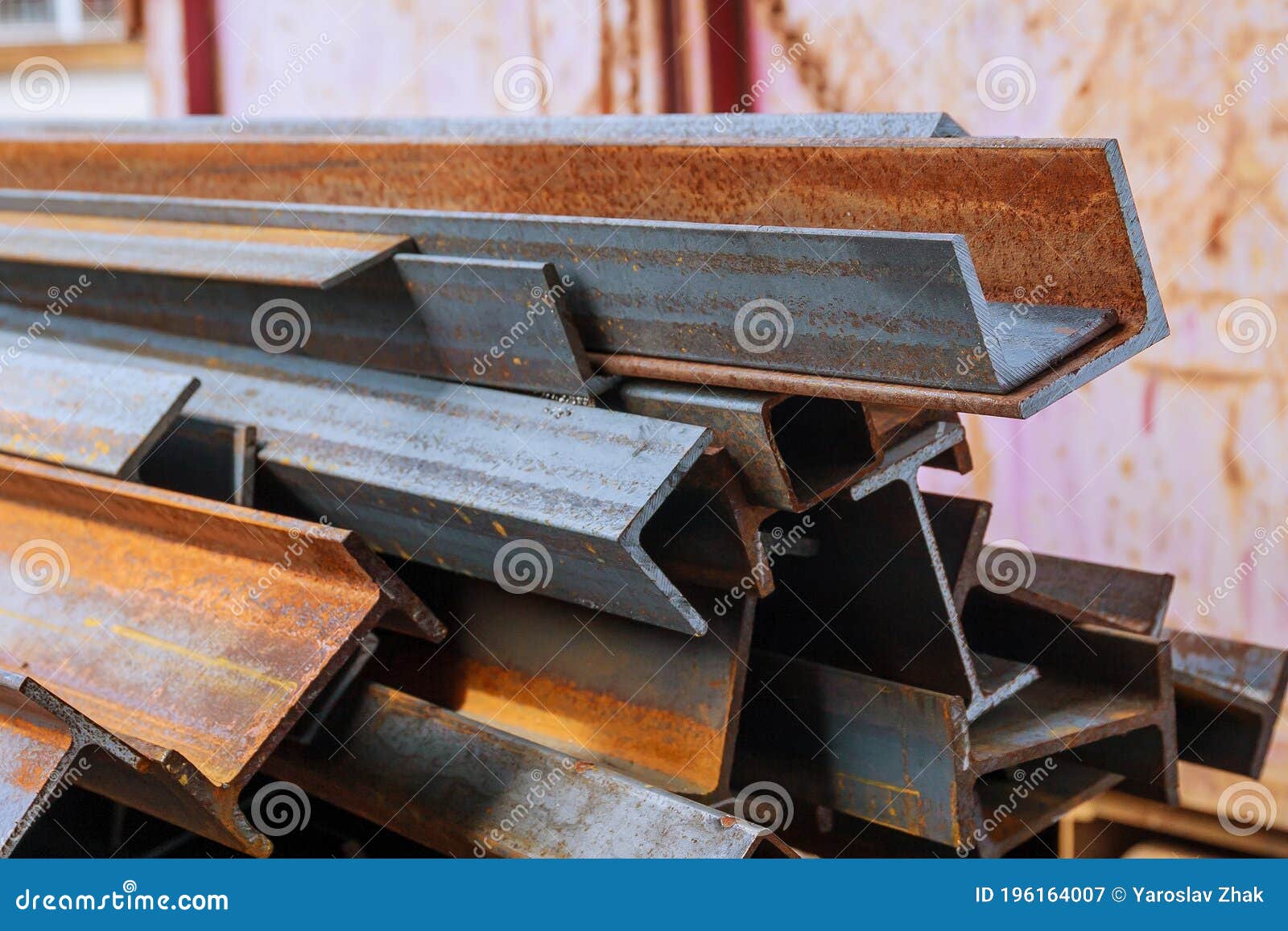 Stack of Steel and Rusty Rail Profiles. Rail Cross-sections. Waste ...