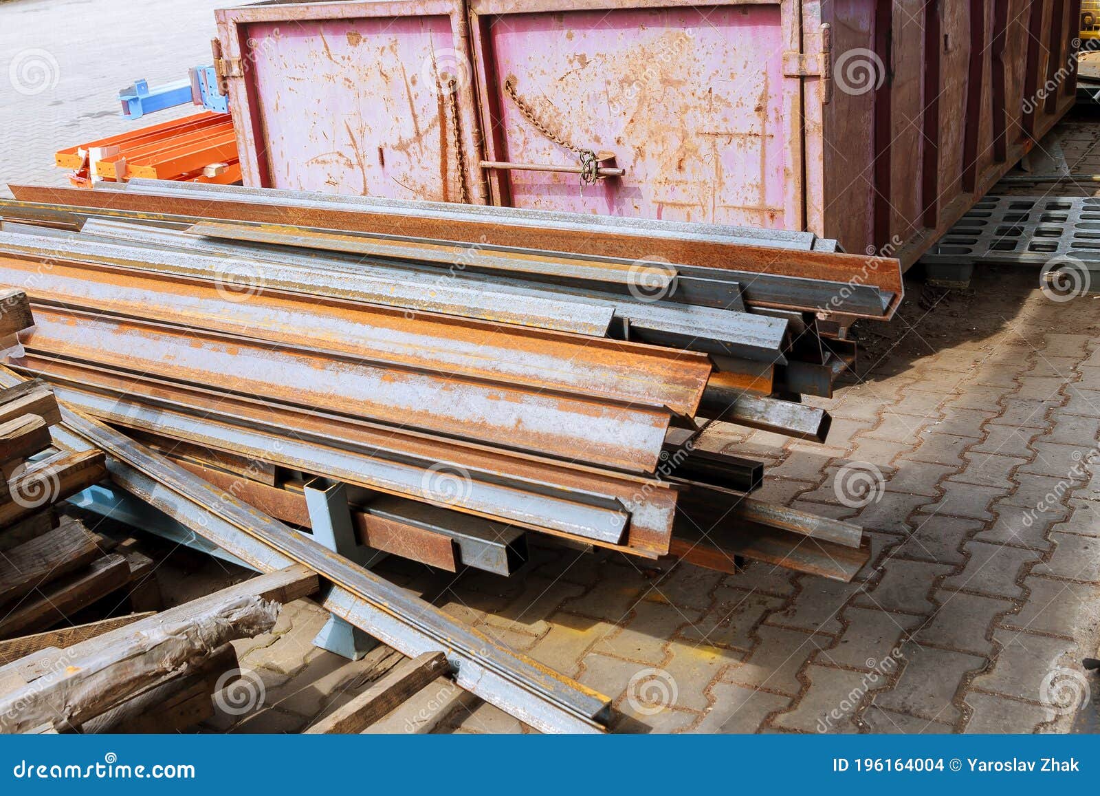 Stack of Steel and Rusty Rail Profiles. Rail Cross-sections. Waste ...