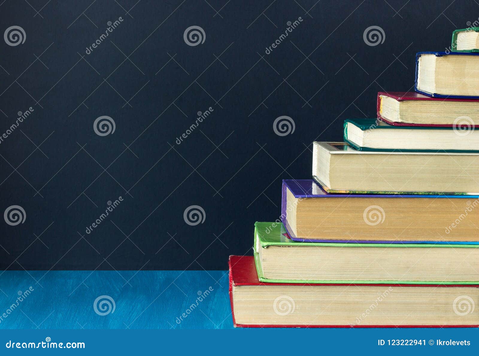 Stack Steps Stairs of Old Books on Background Black Chalkboard Stock ...