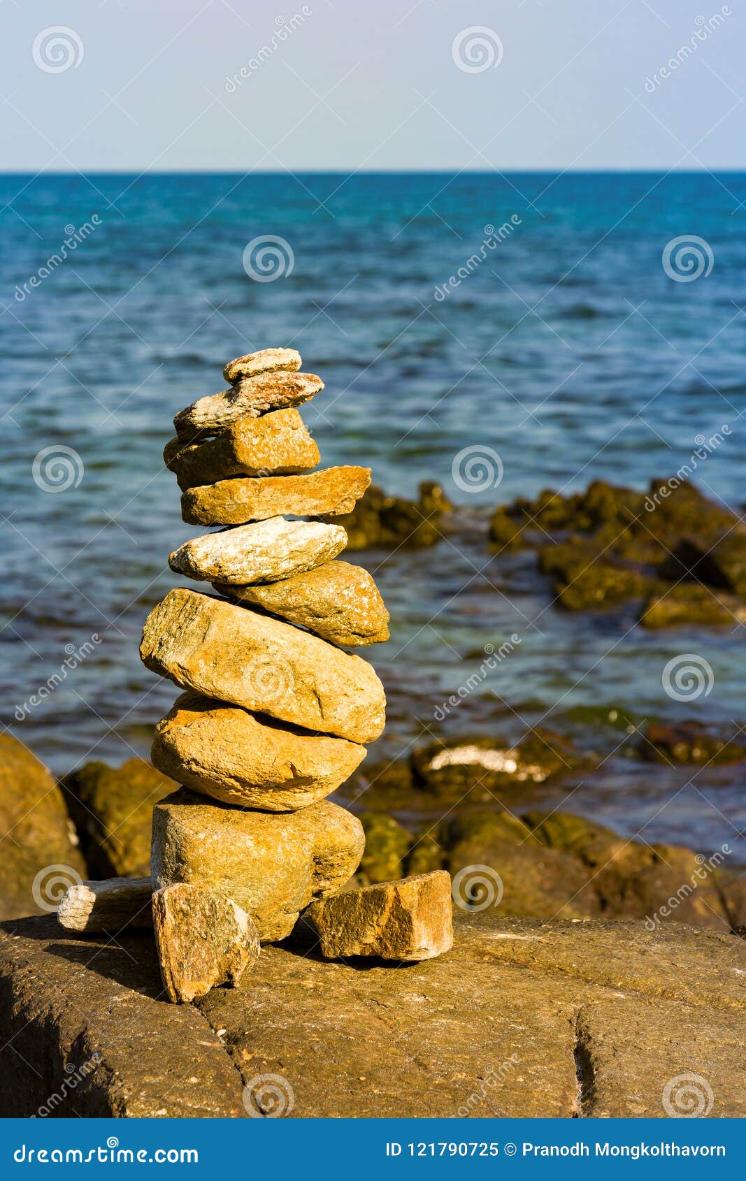 Stack Stone Balance with Ocean Skyline Stock Image - Image of balance ...