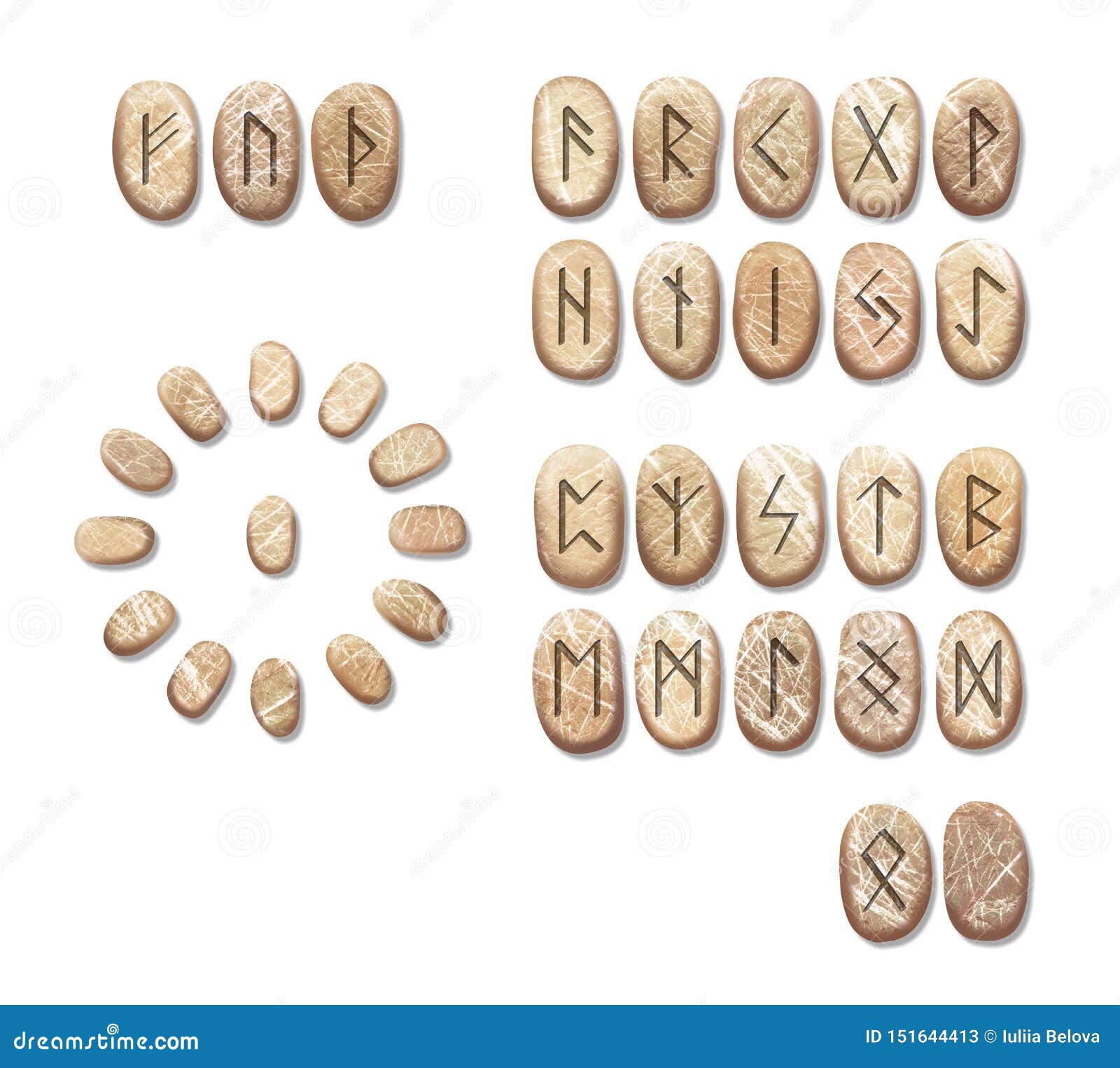Stack of Stone Runes Isolated on White Background. Runes are Cut from ...