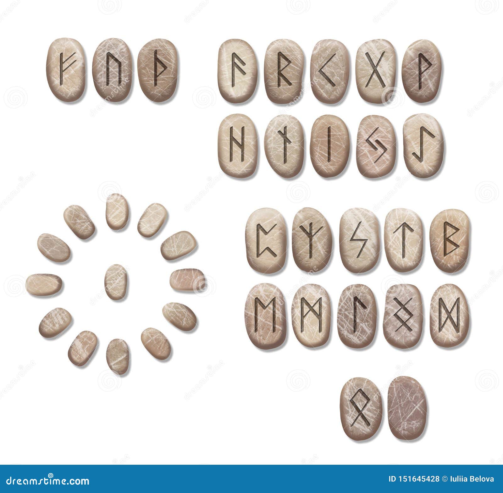 Stack of Stone Runes Isolated on White Background. Runes are Cut from ...