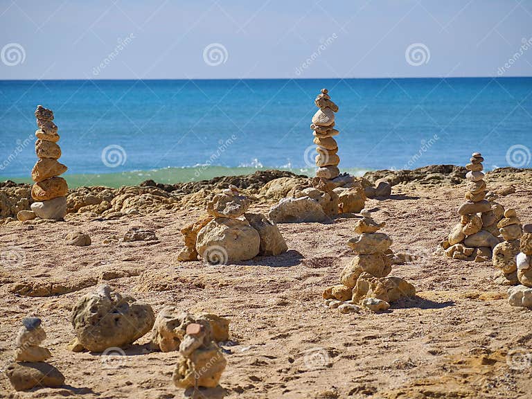 Stacks of Stones in Front of Blue Ocean Stock Image - Image of nature ...