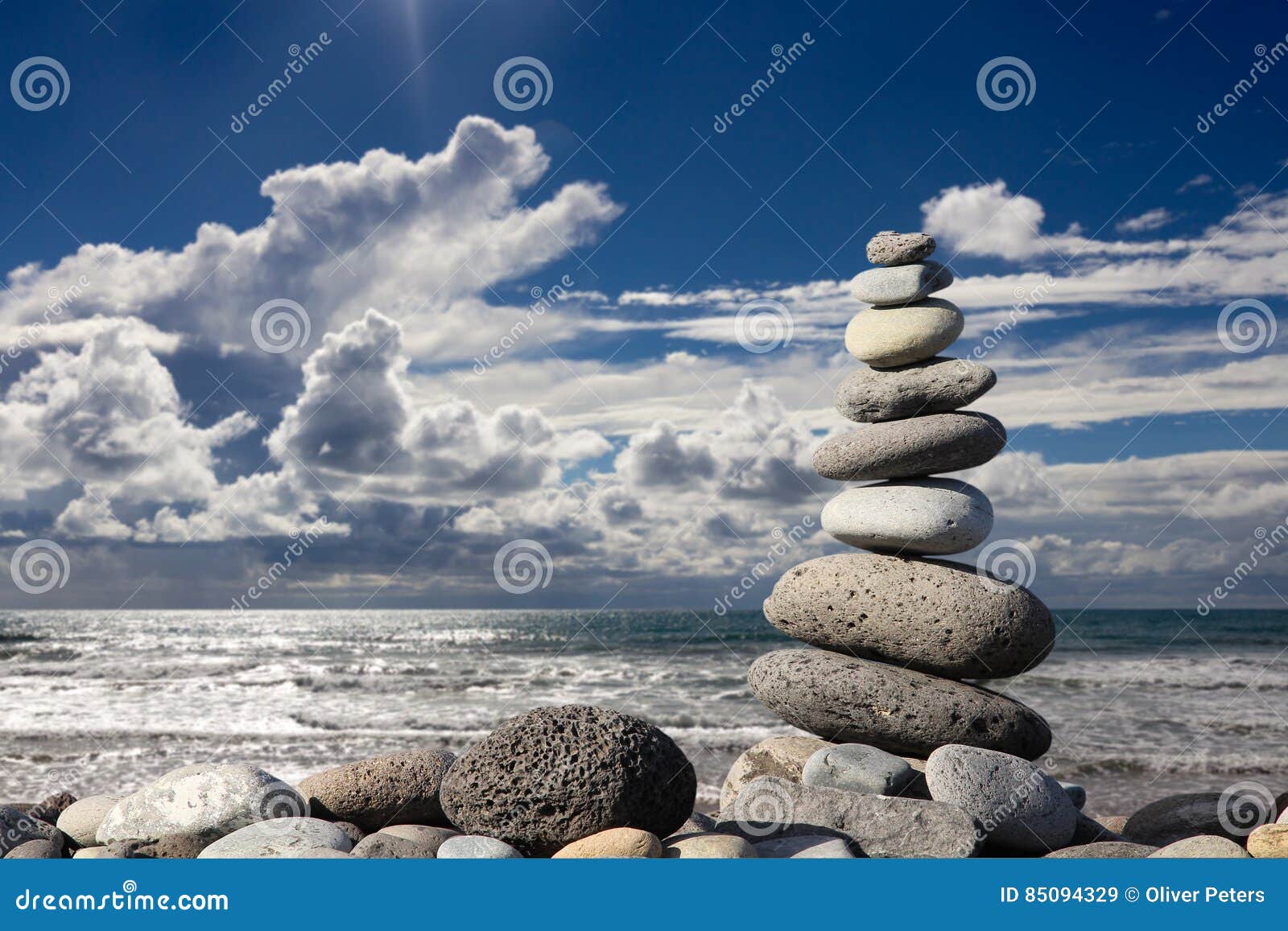 Stack of Stones on the Beach Stock Image - Image of outdoors, stone ...