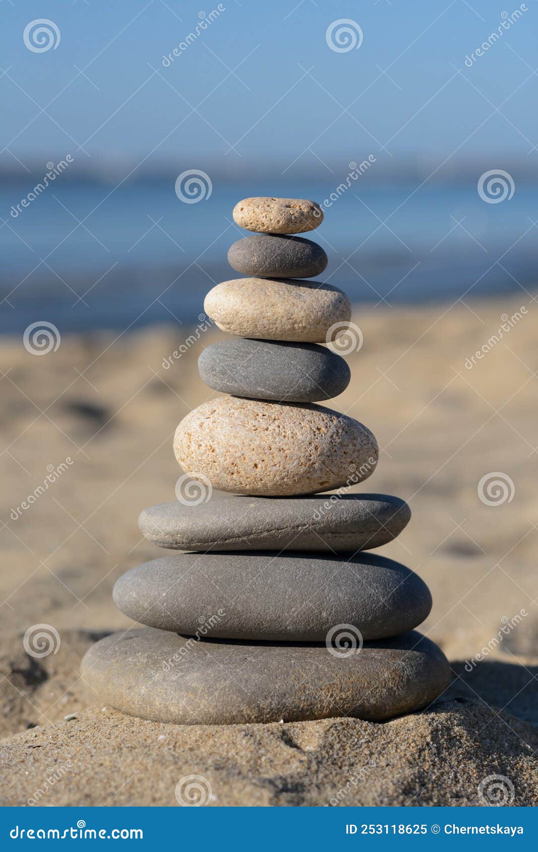 Stack of Stones on Beautiful Sandy Beach Stock Image - Image of simple ...