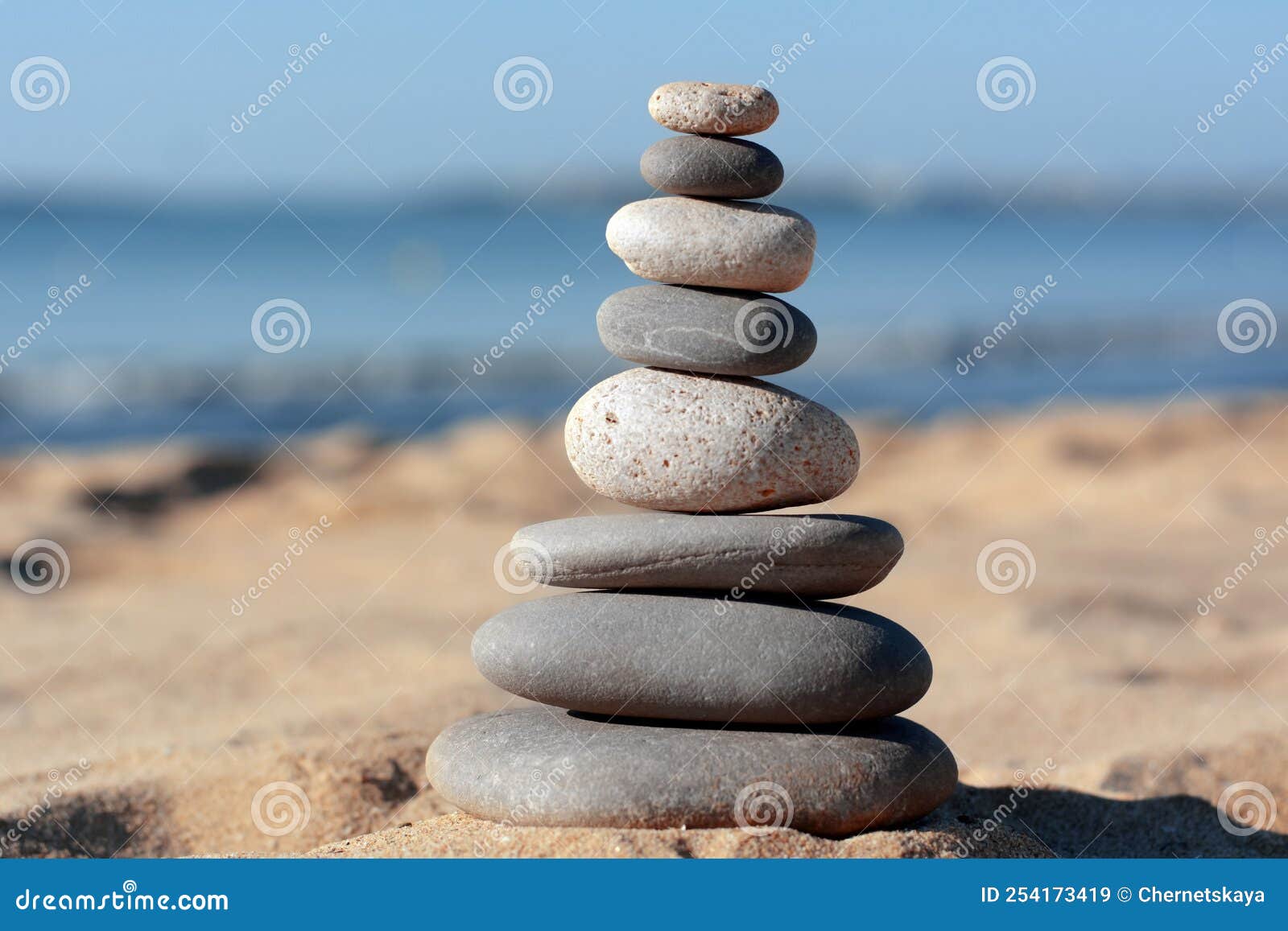 Stack of Stones on Beautiful Sandy Beach Stock Image - Image of harmony ...