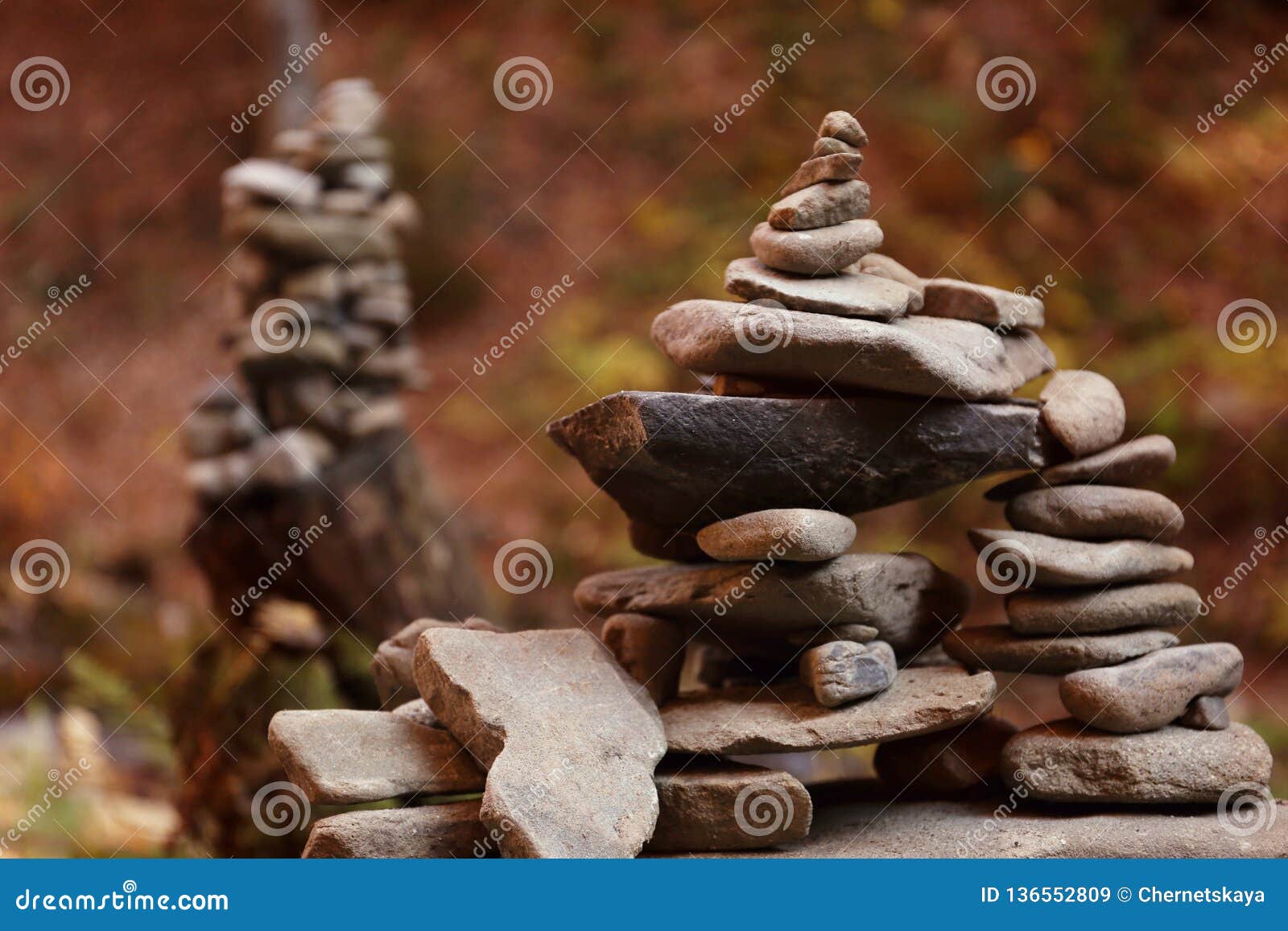 Stack of stones in forest. stock image. Image of pebble - 136552809