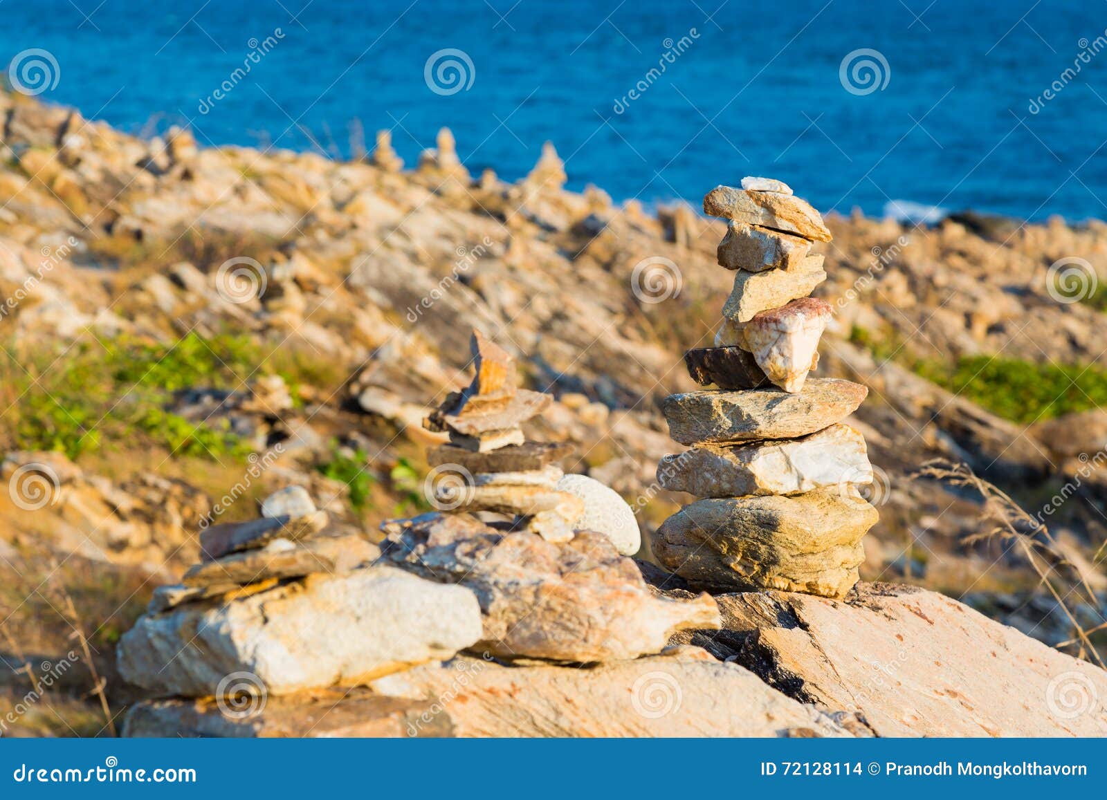 Stack of Stones on Sandy Sea Beach Background Stock Photo - Image of ...