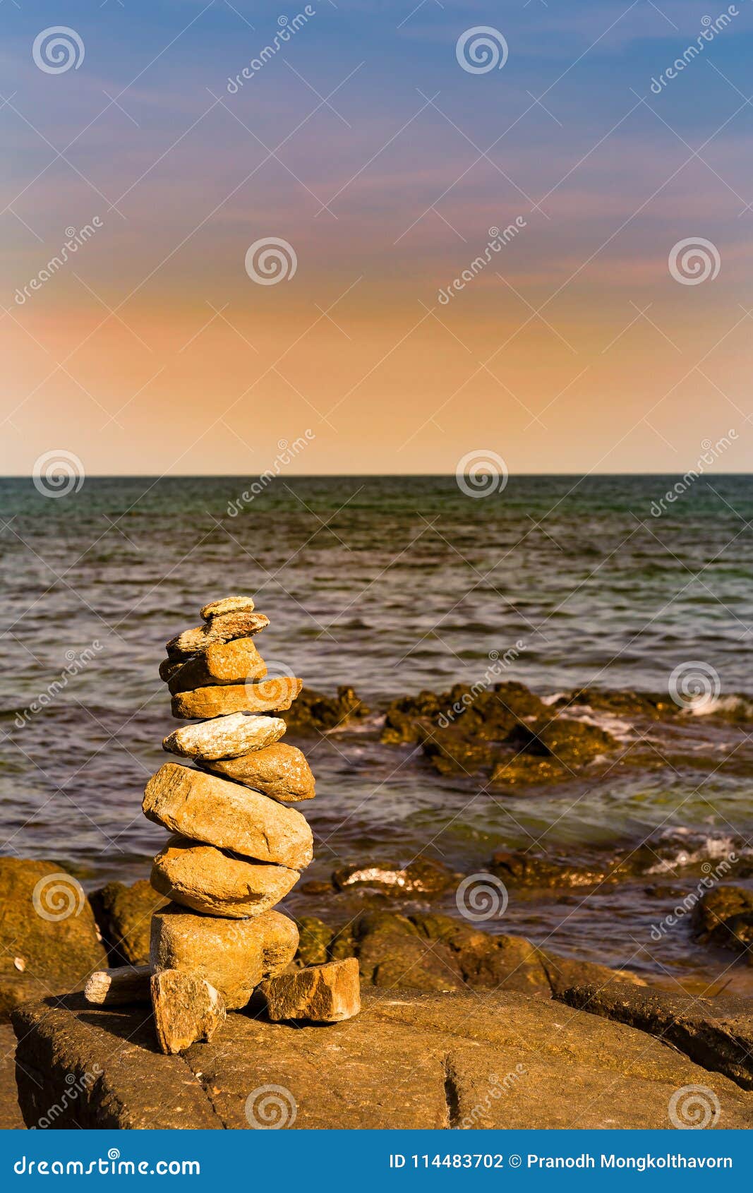 Stack Stones on Sea Coast Skyline Stock Photo - Image of orange, nature ...