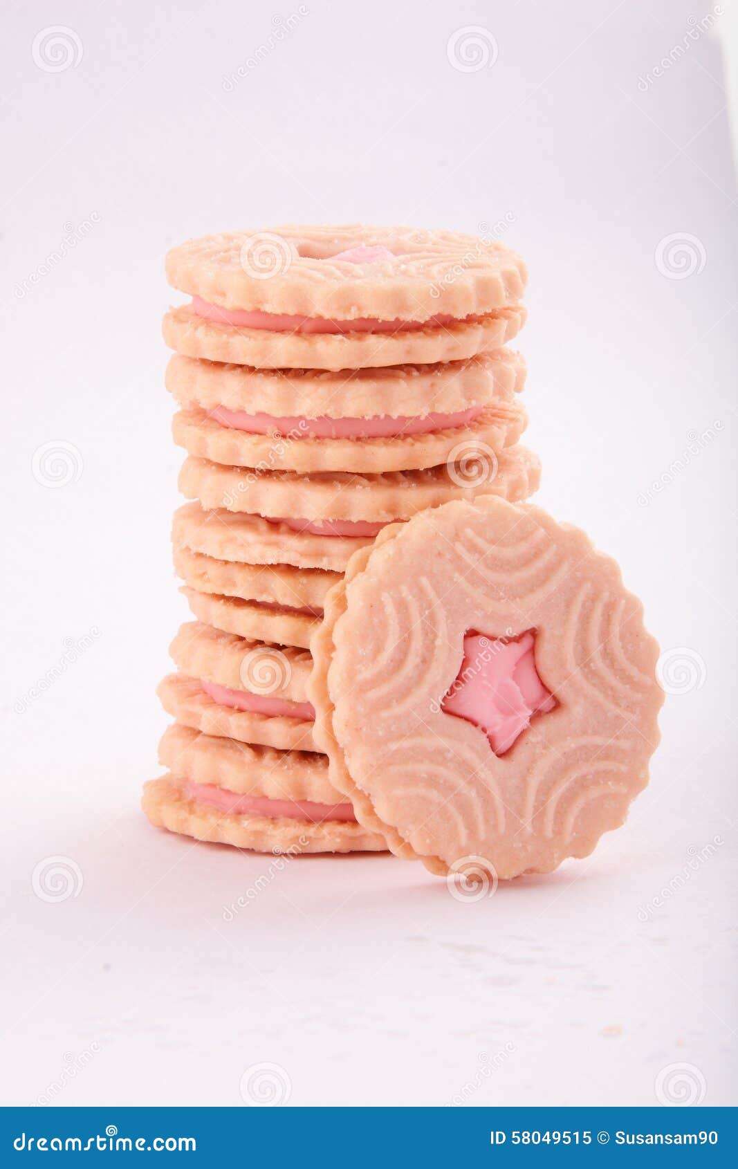 Stack of Strawberry Cream Biscuits. Stock Image - Image of filled ...