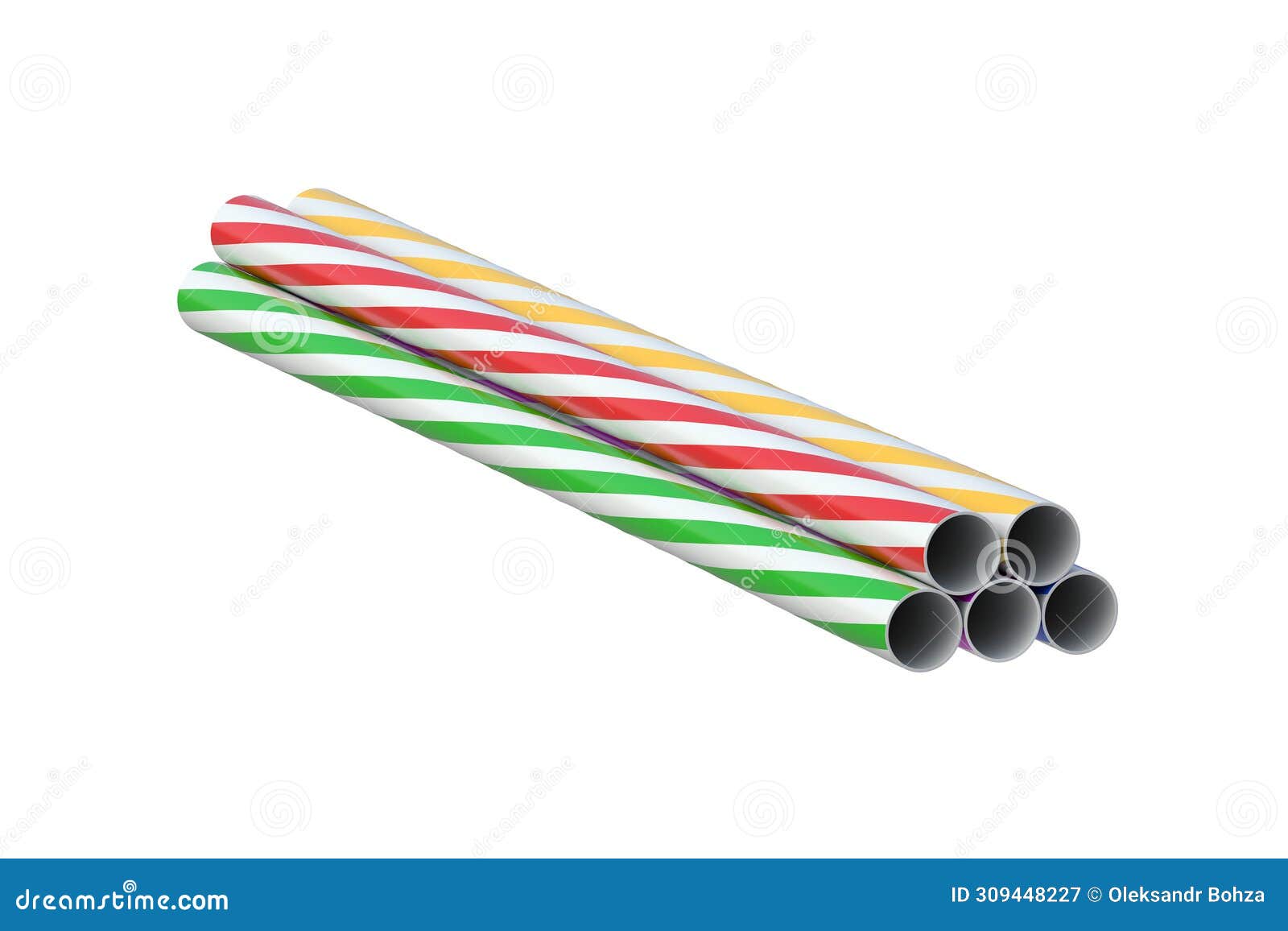 Stack of Striped Straws for Drink Isolated on White Background. Stock ...