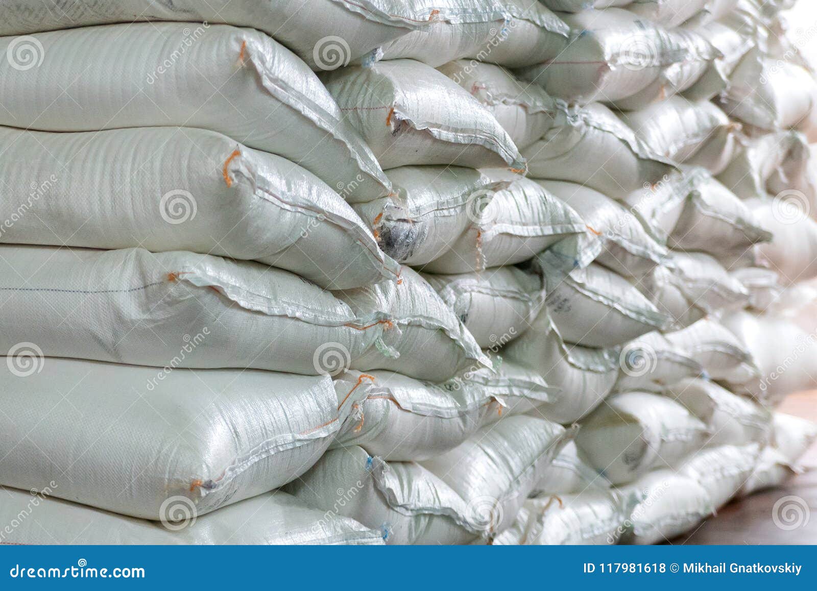 Stack of Sugar or Flour Bags in Warehouse Stock Photo - Image of ...