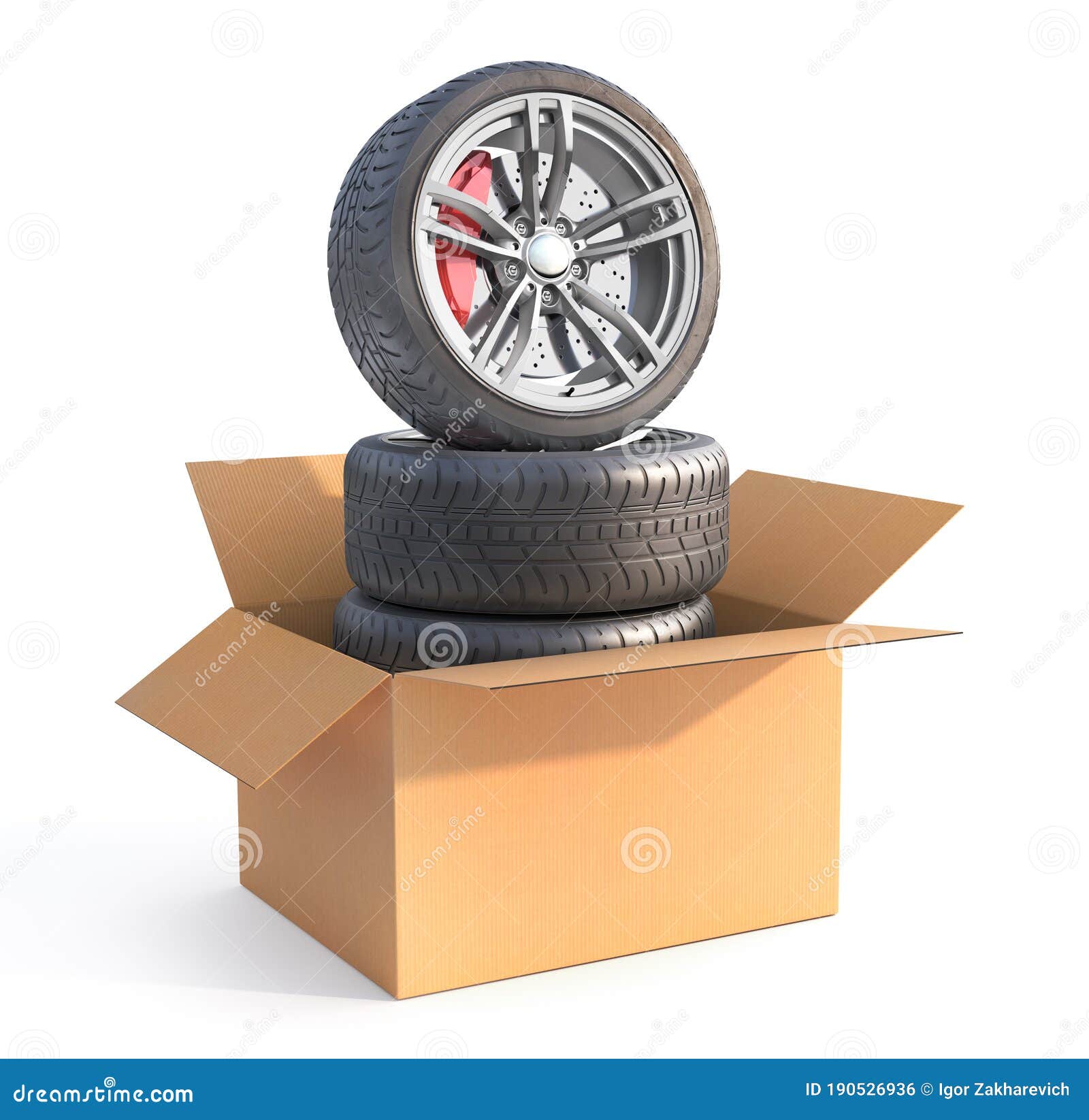 Stack of Summer Tires in the Cardboard Box on a White Background. Stock ...