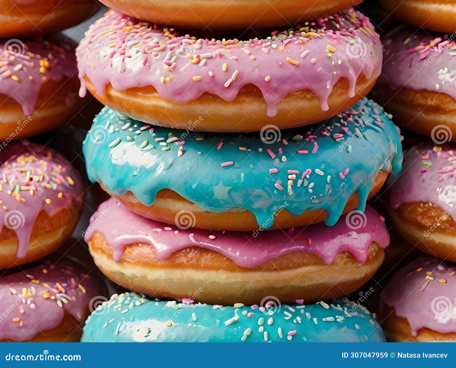 Stack of Sweet Blue and Pink Donuts Stock Illustration - Illustration ...