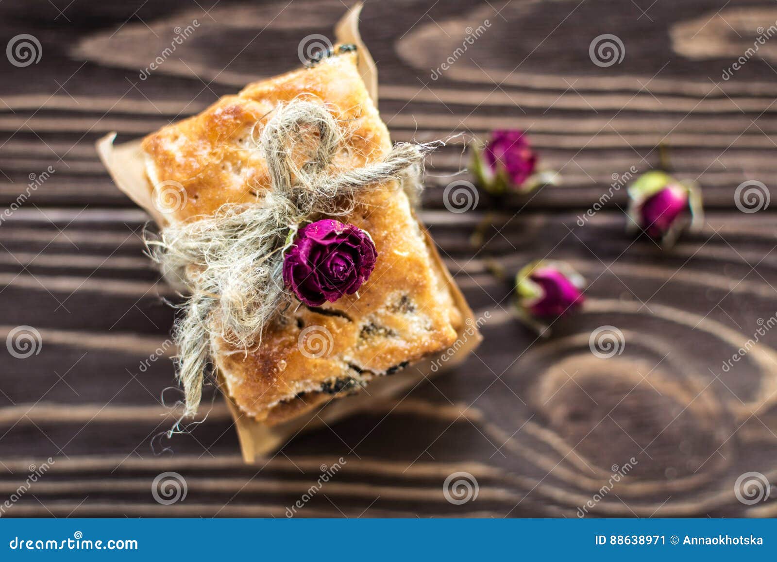 Stack of Sweet Crackers Decorated with Roses on Rustic Backgroun Stock ...
