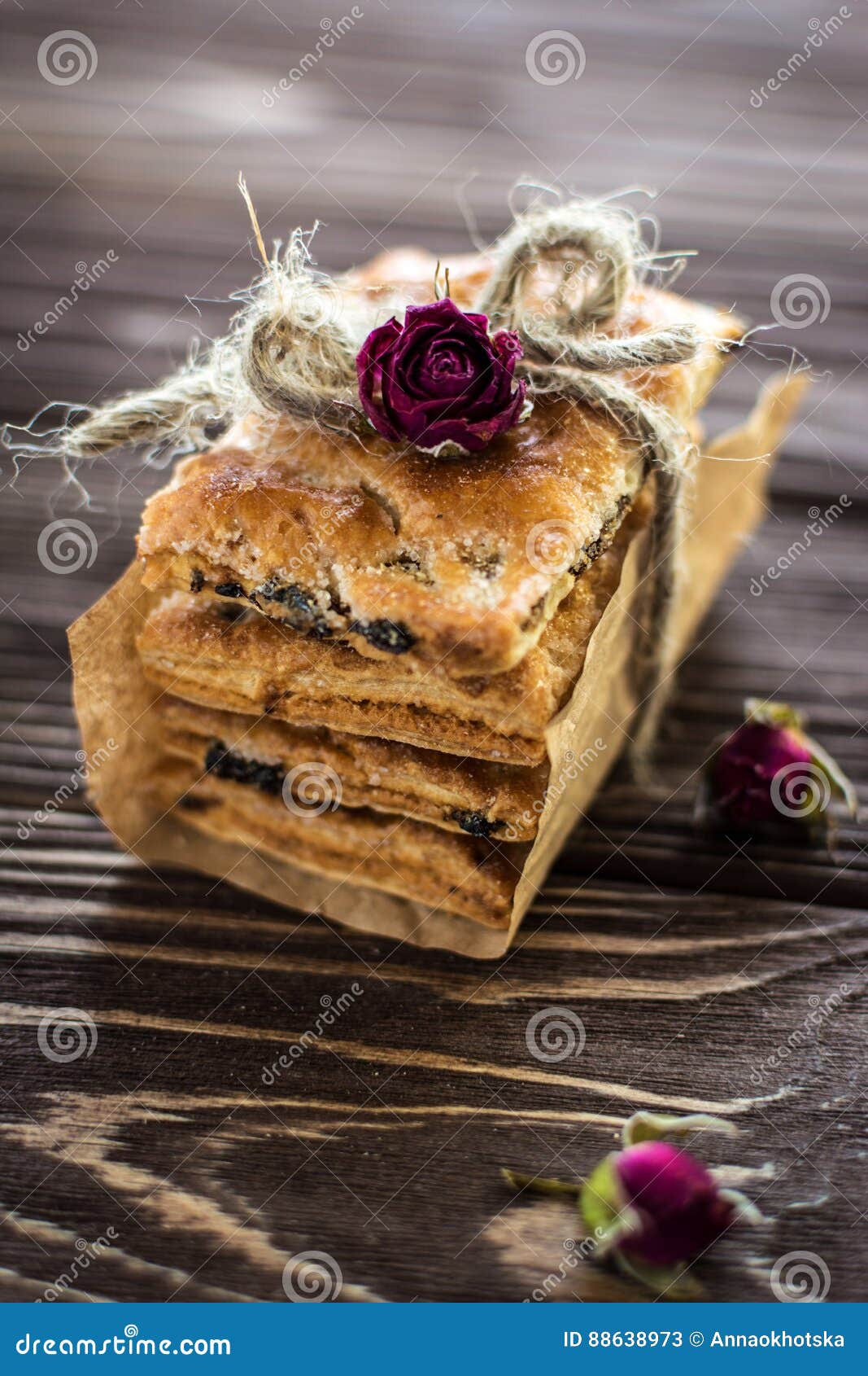 Stack of Sweet Crackers Decorated with Roses on Rustic Backgroun Stock ...