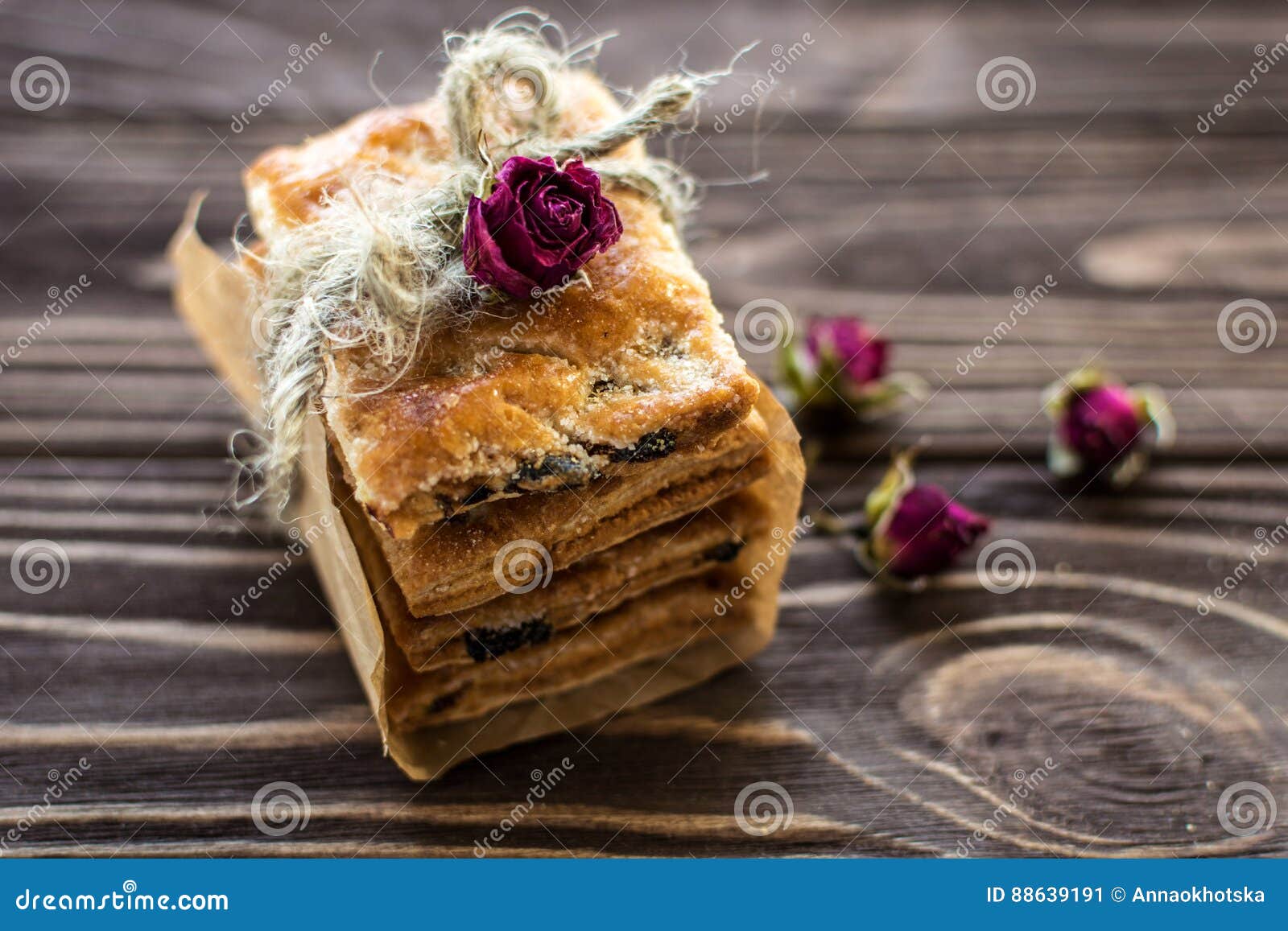 Stack of Sweet Crackers Decorated with Roses on Rustic Backgroun Stock ...