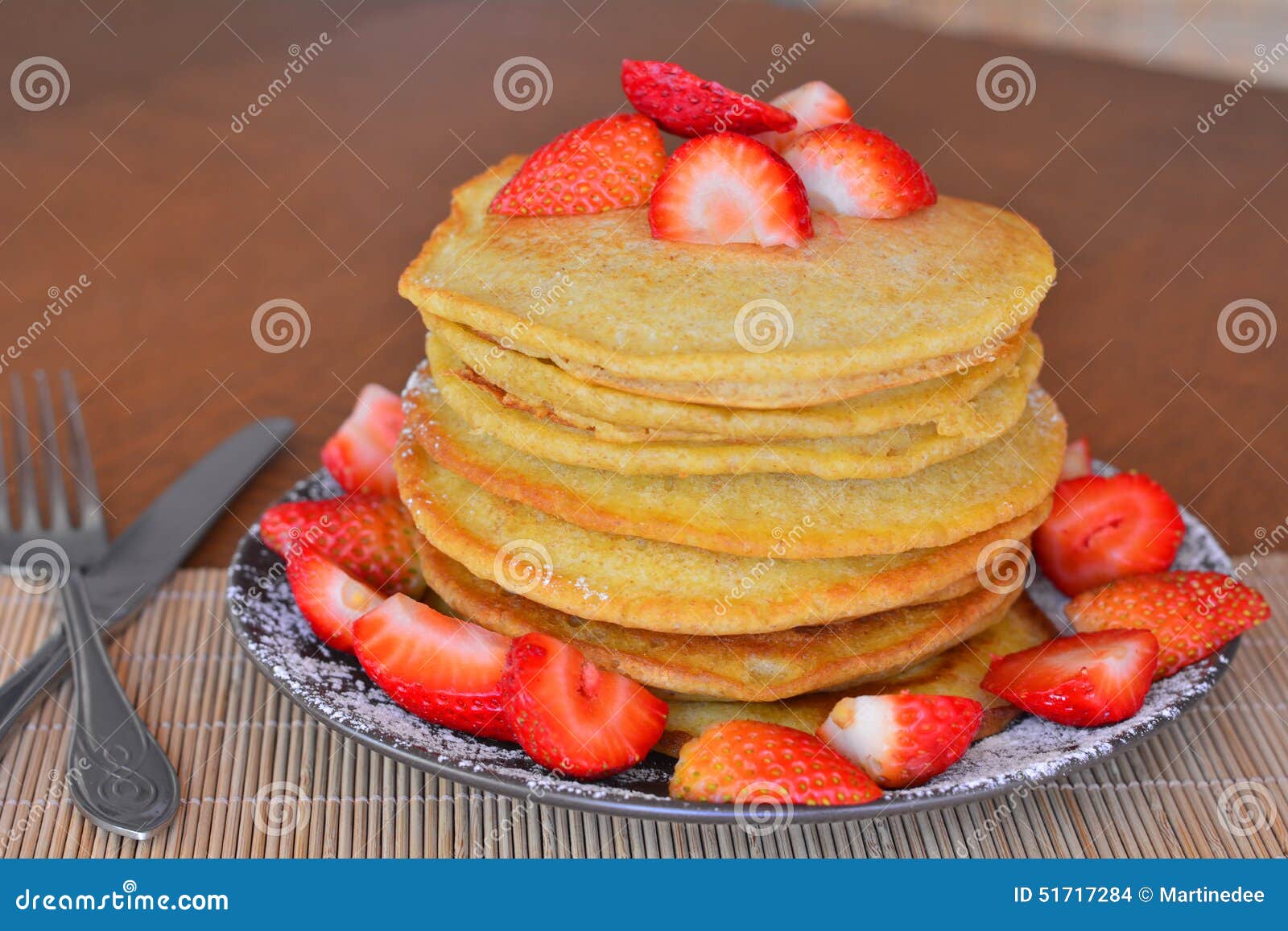 Stack of Sweet Pancakes with Fresh Strawberries and Icing Sugar Stock ...