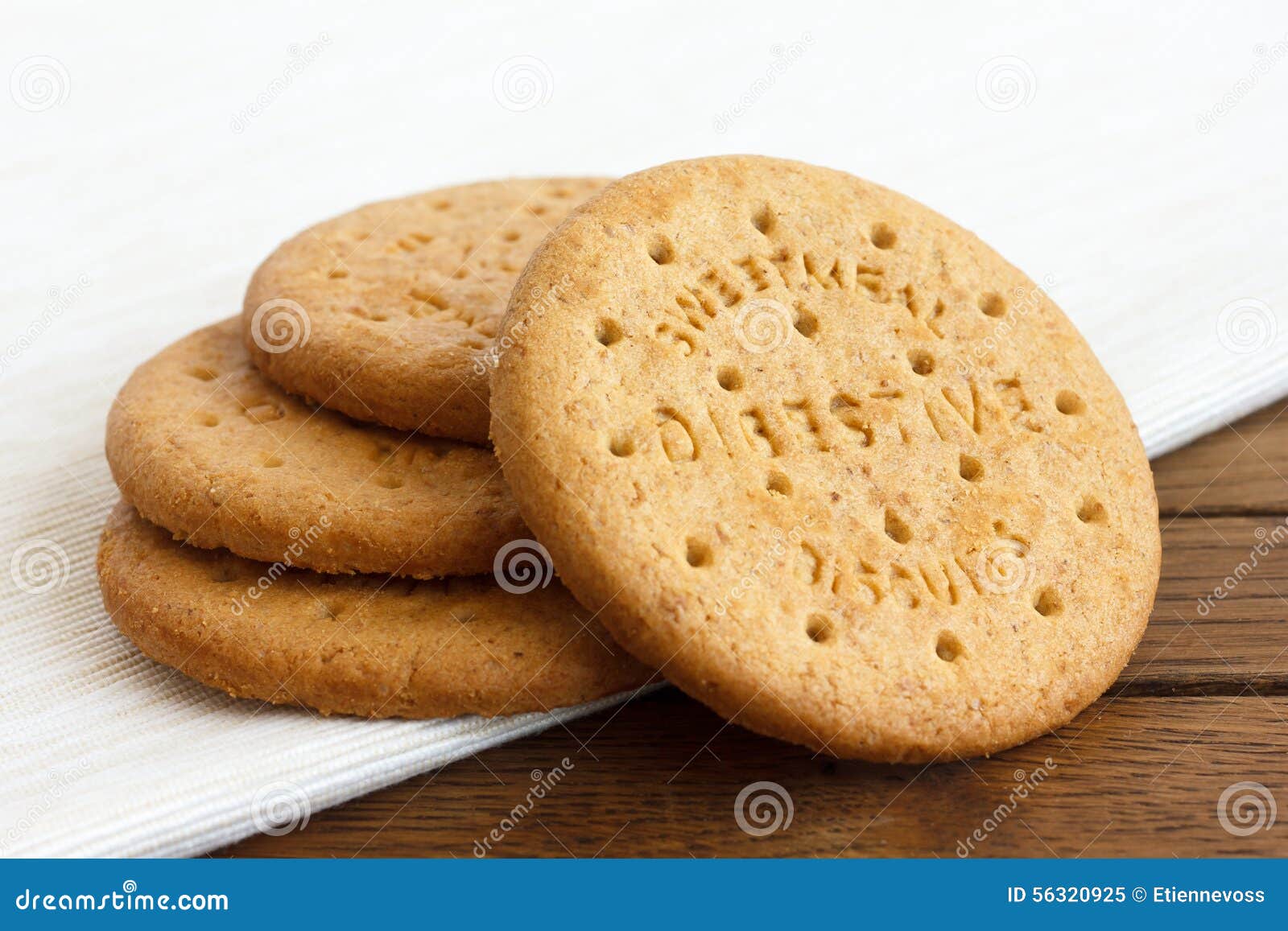 Stack of Sweetmeal Digestive Biscuits on Dark Wood and Napkin. Stock ...