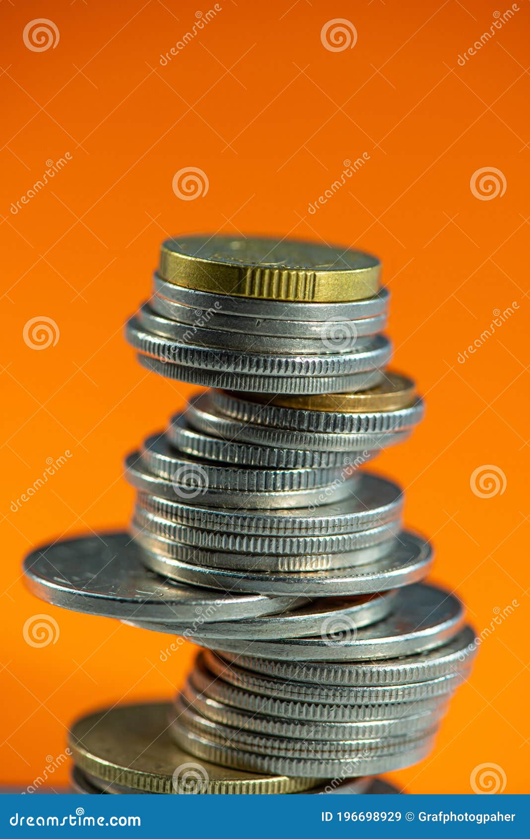 Stack of Swiss Coins on an Orange Background Stock Image - Image of ...