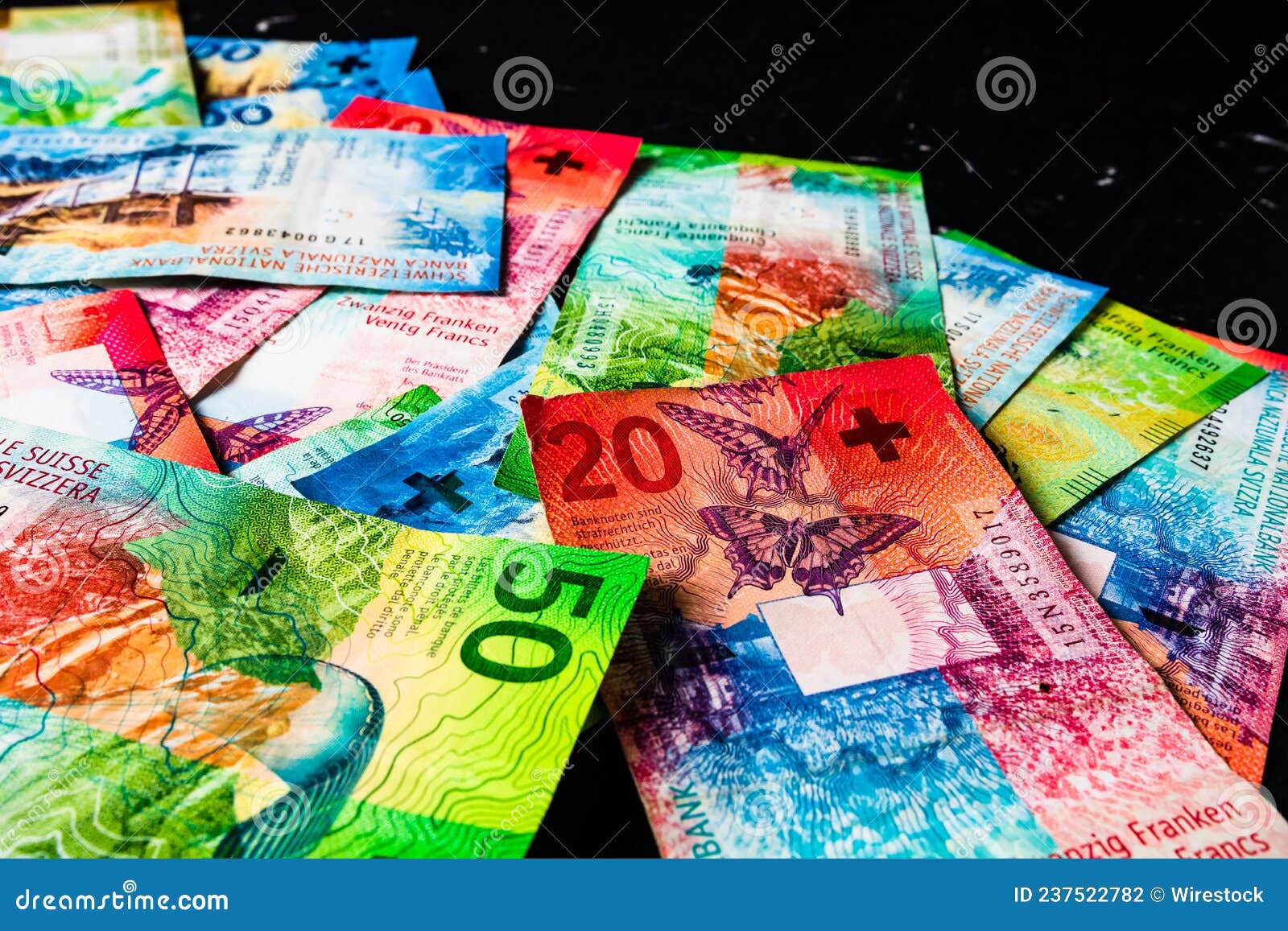 Stack of Swiss Franc Banknotes Isolated on a Dark Background Stock ...