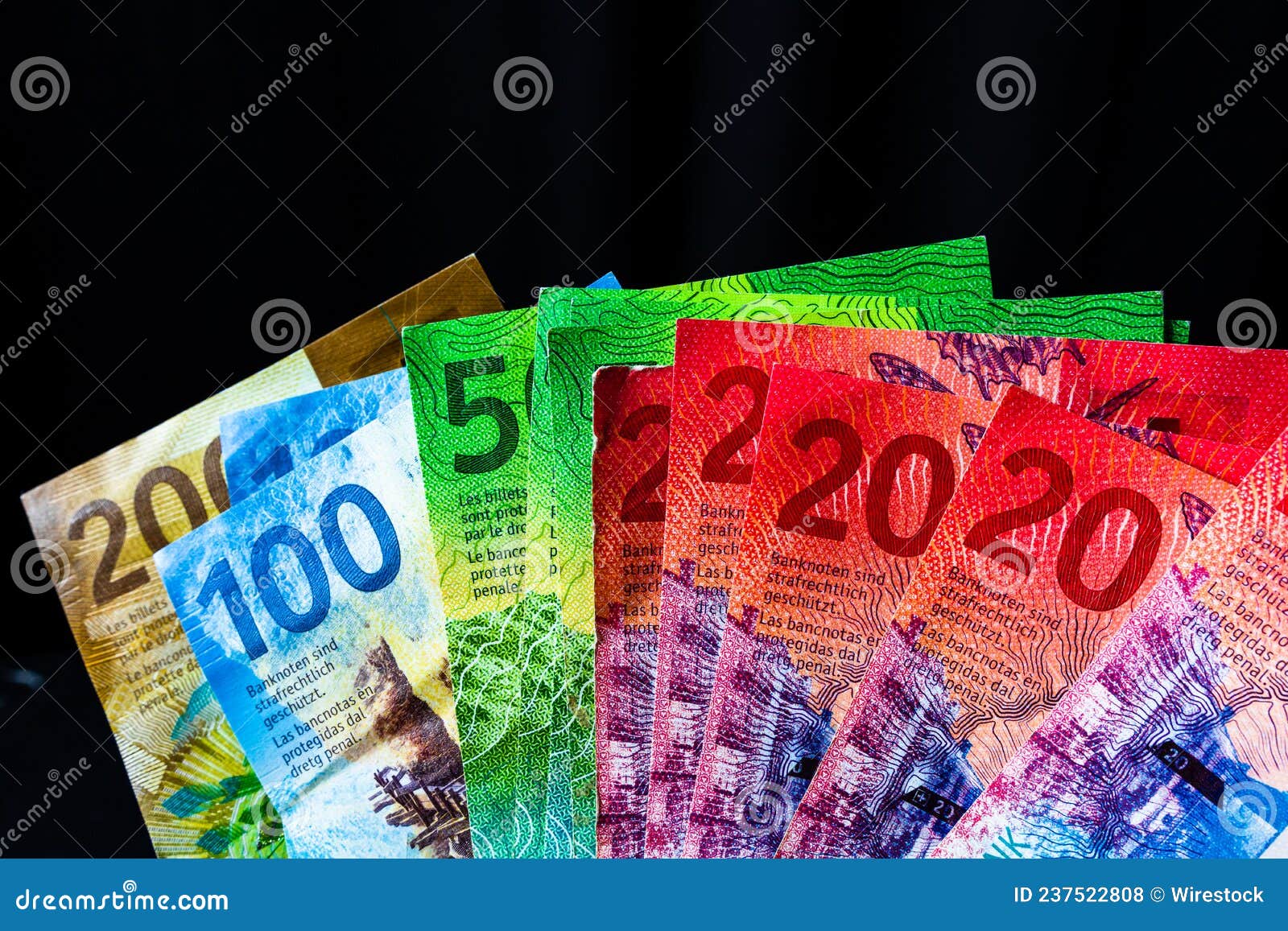 Stack of Swiss Franc Banknotes Isolated on a Dark Background Stock ...