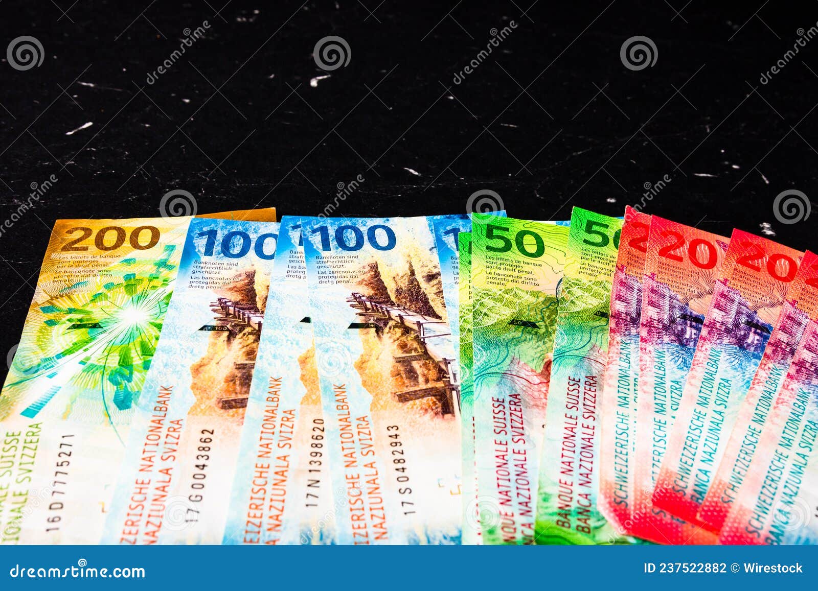 Stack of Swiss Franc Banknotes Isolated on a Dark Background Stock ...