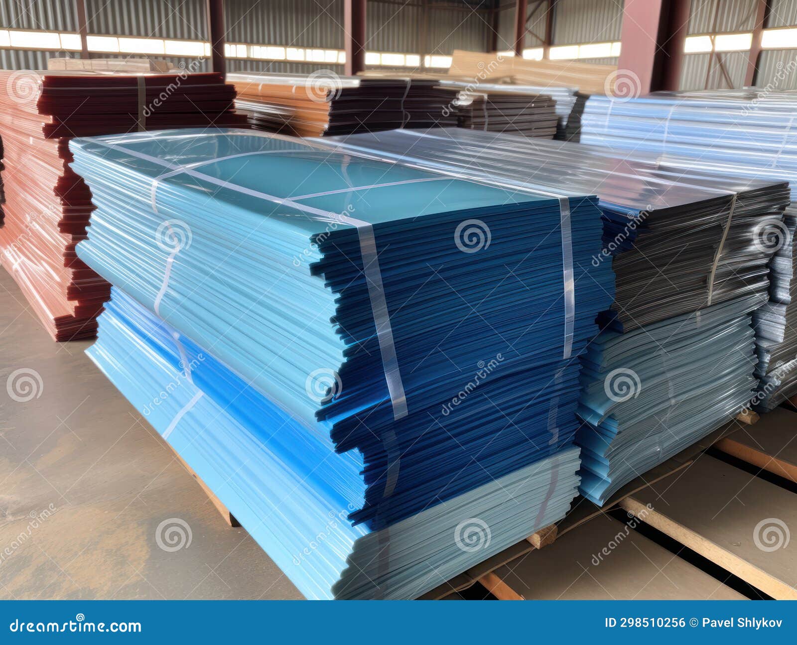 Stack of Tack Plastic Sheets are Kept in the Warehouse. Acrylic Glass ...