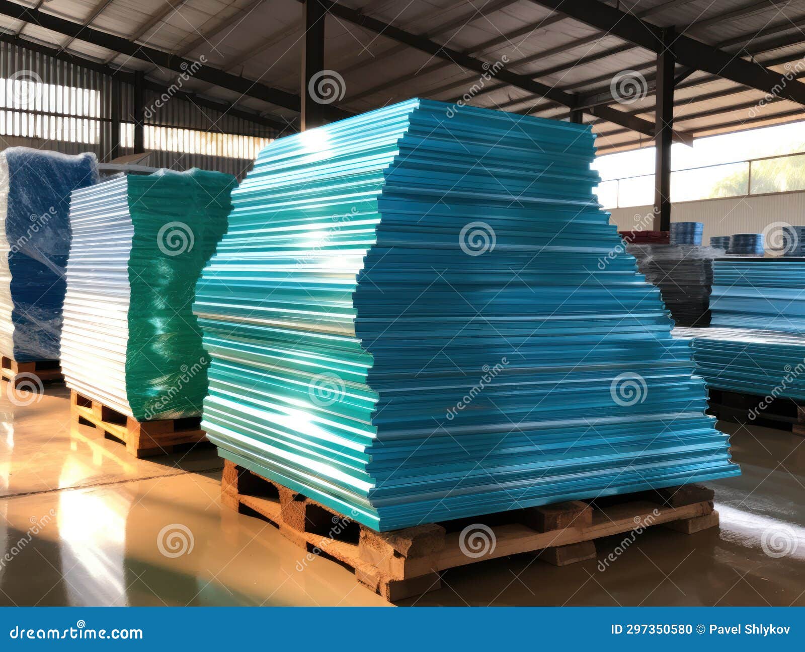 Stack of Tack Plastic Sheets are Kept in the Warehouse. Acrylic Glass ...